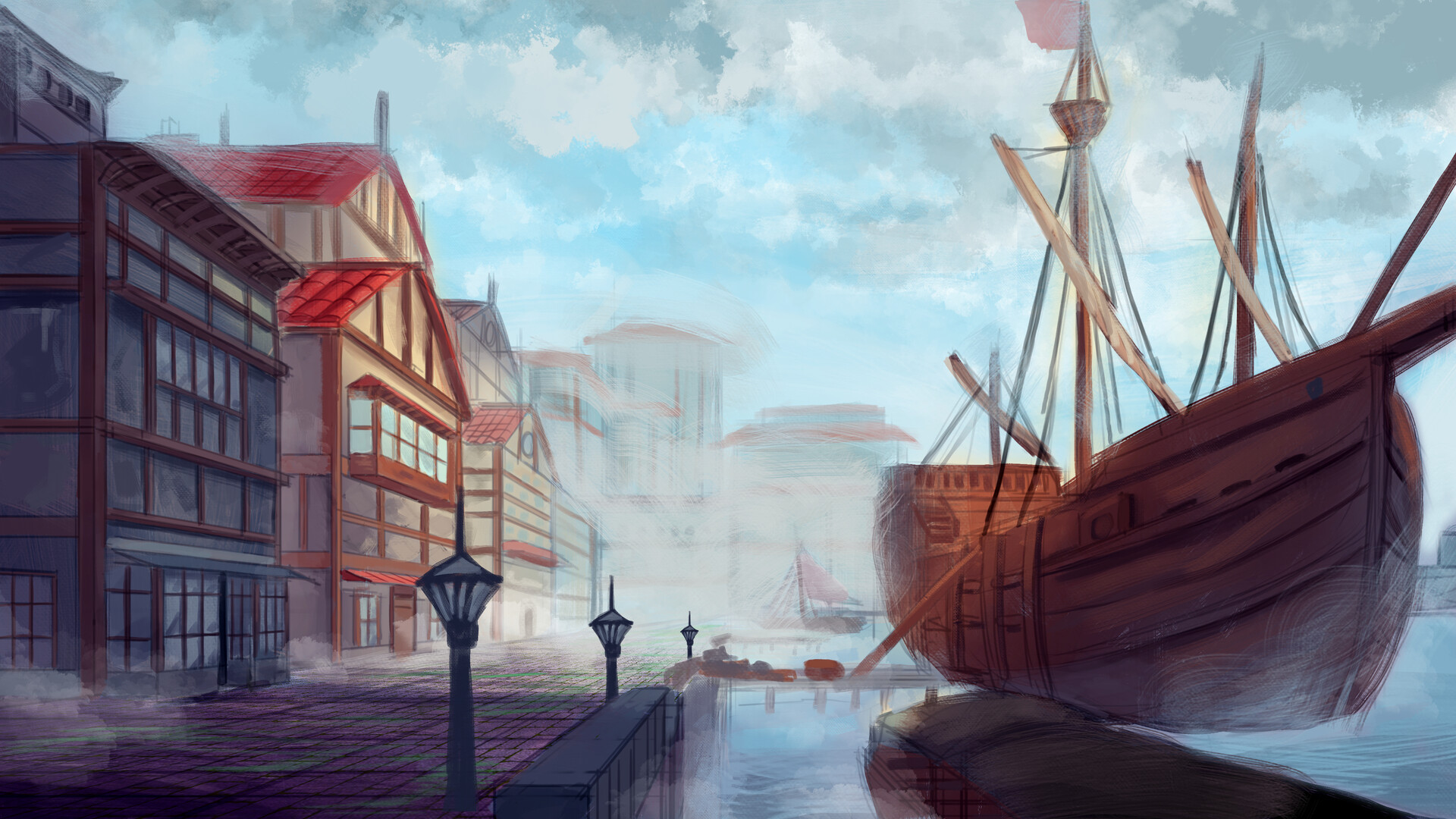 ArtStation - Harbour ( my first environment concept test)