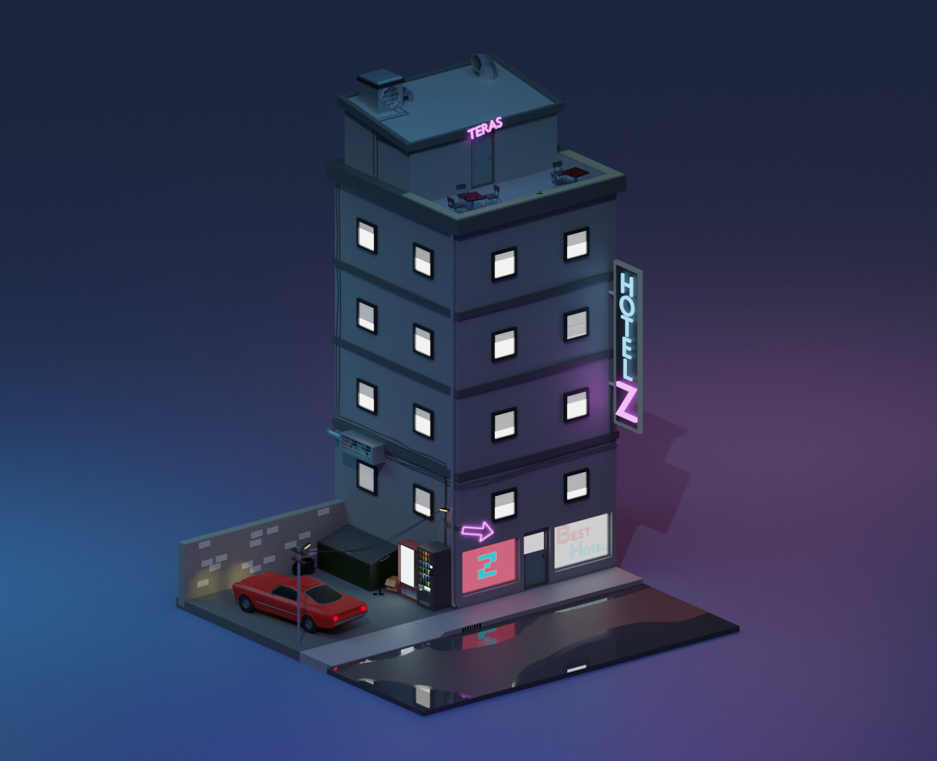 ArtStation - Lowpoly Hotel
