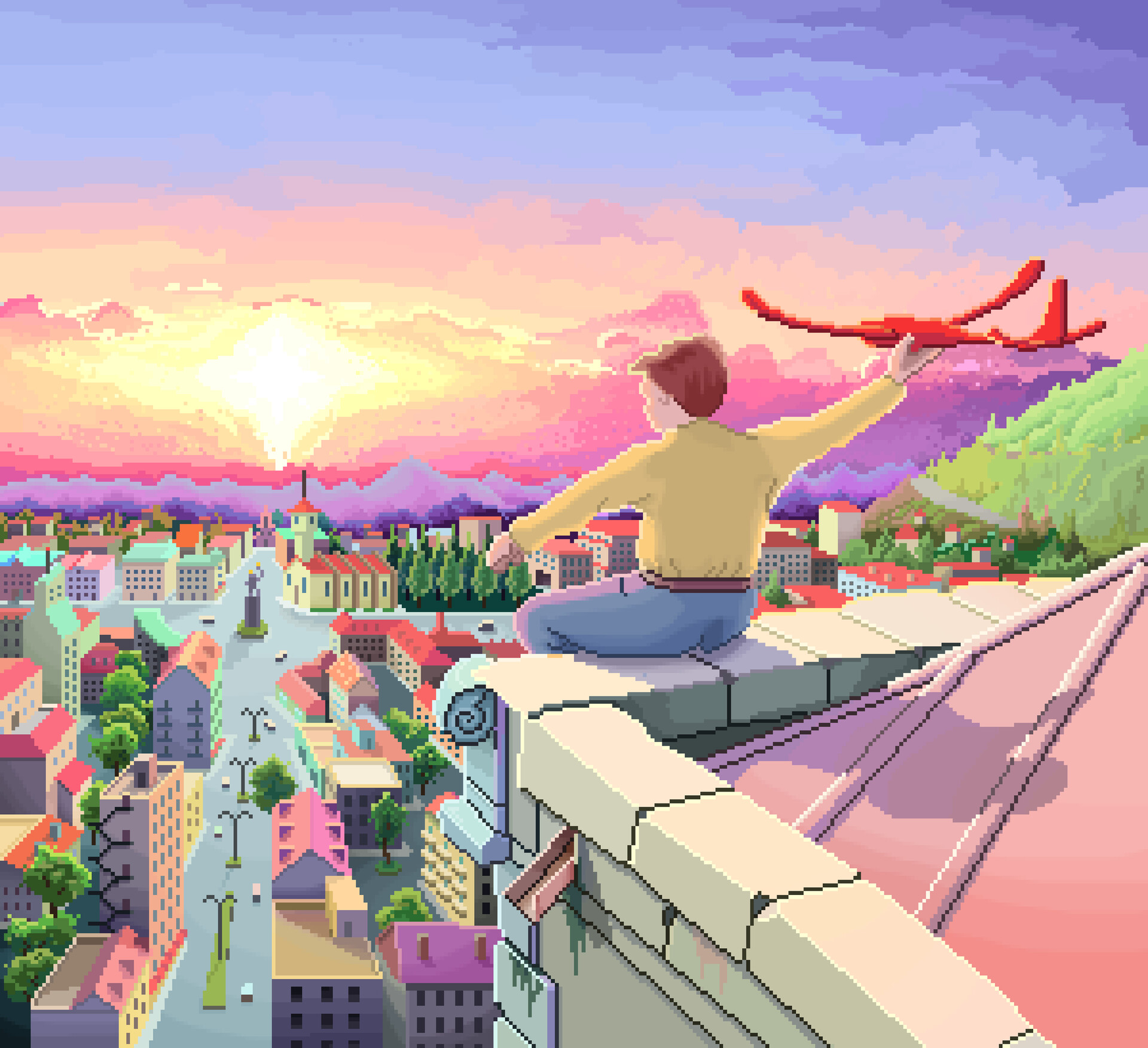 ArtStation - Pixel city sunset