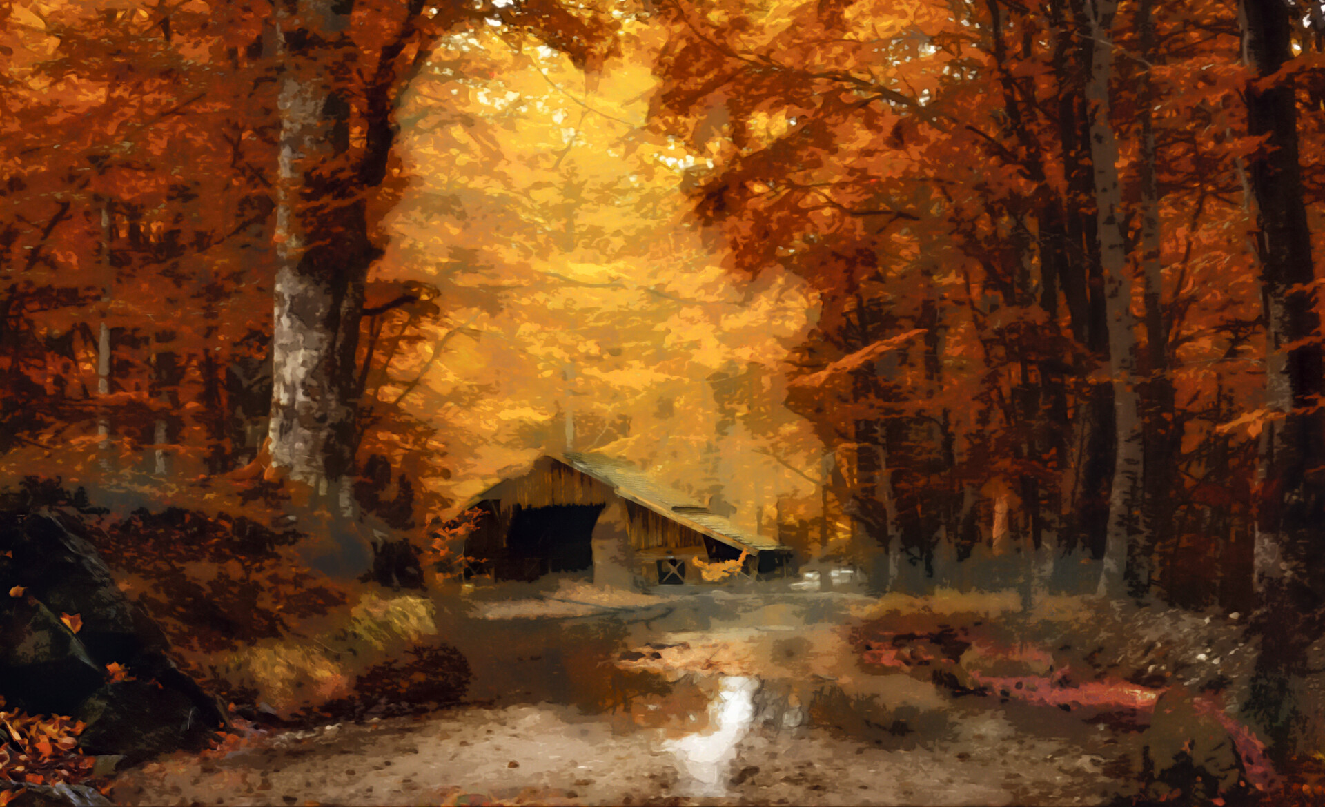 ArtStation - Autumn forest hut