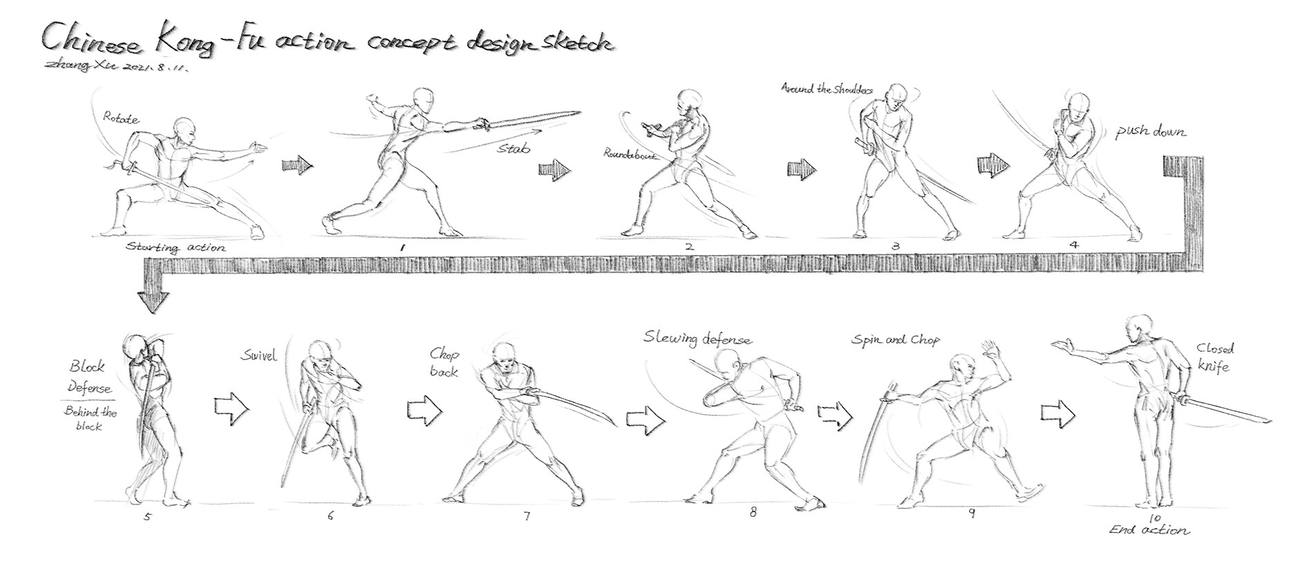 ArtStation - kong-fu action Concept sketch