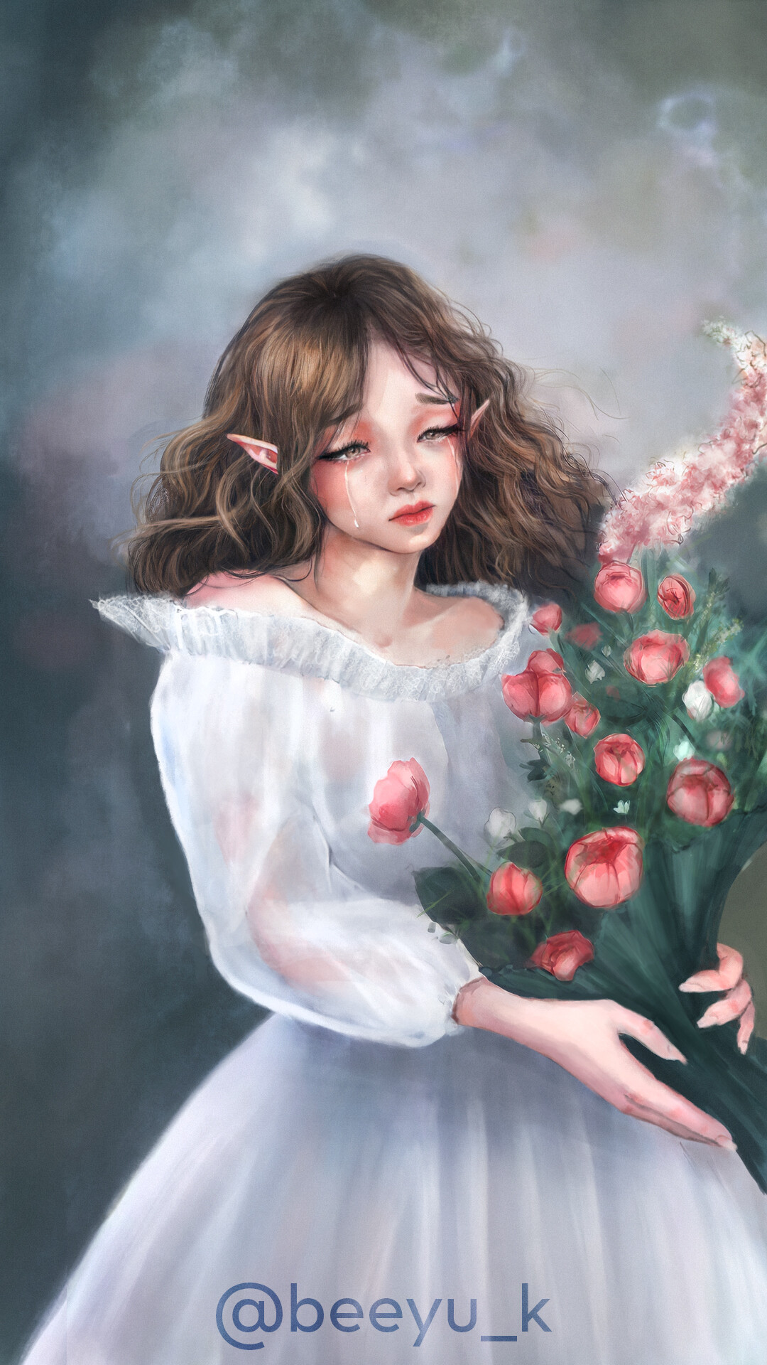 ArtStation - Sad elf with roses