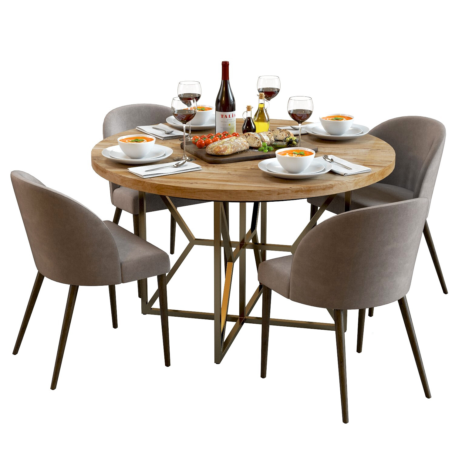 ArtStation - Food set with wine, bread and tomato soup