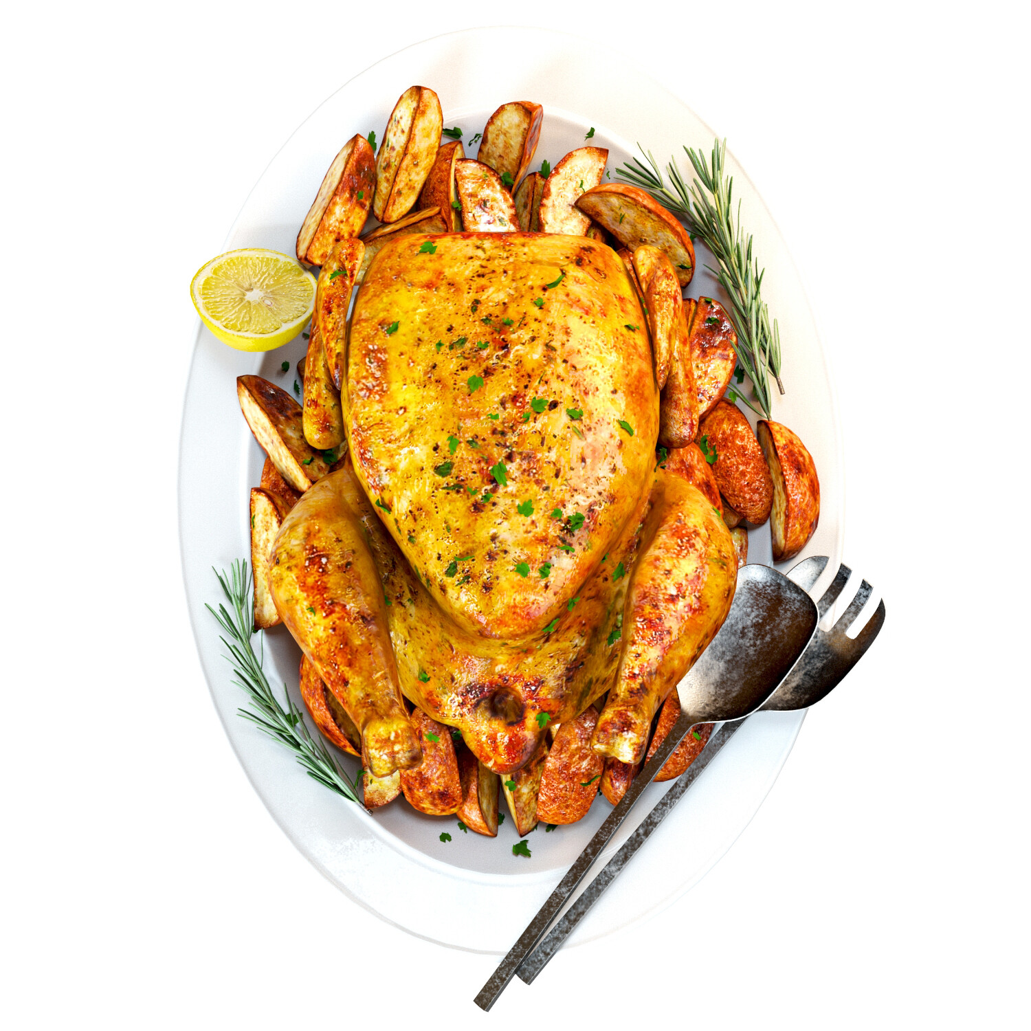3DETTO - 3D Model / Food Set 01 / Roasted Chicken with Potatoes and ...