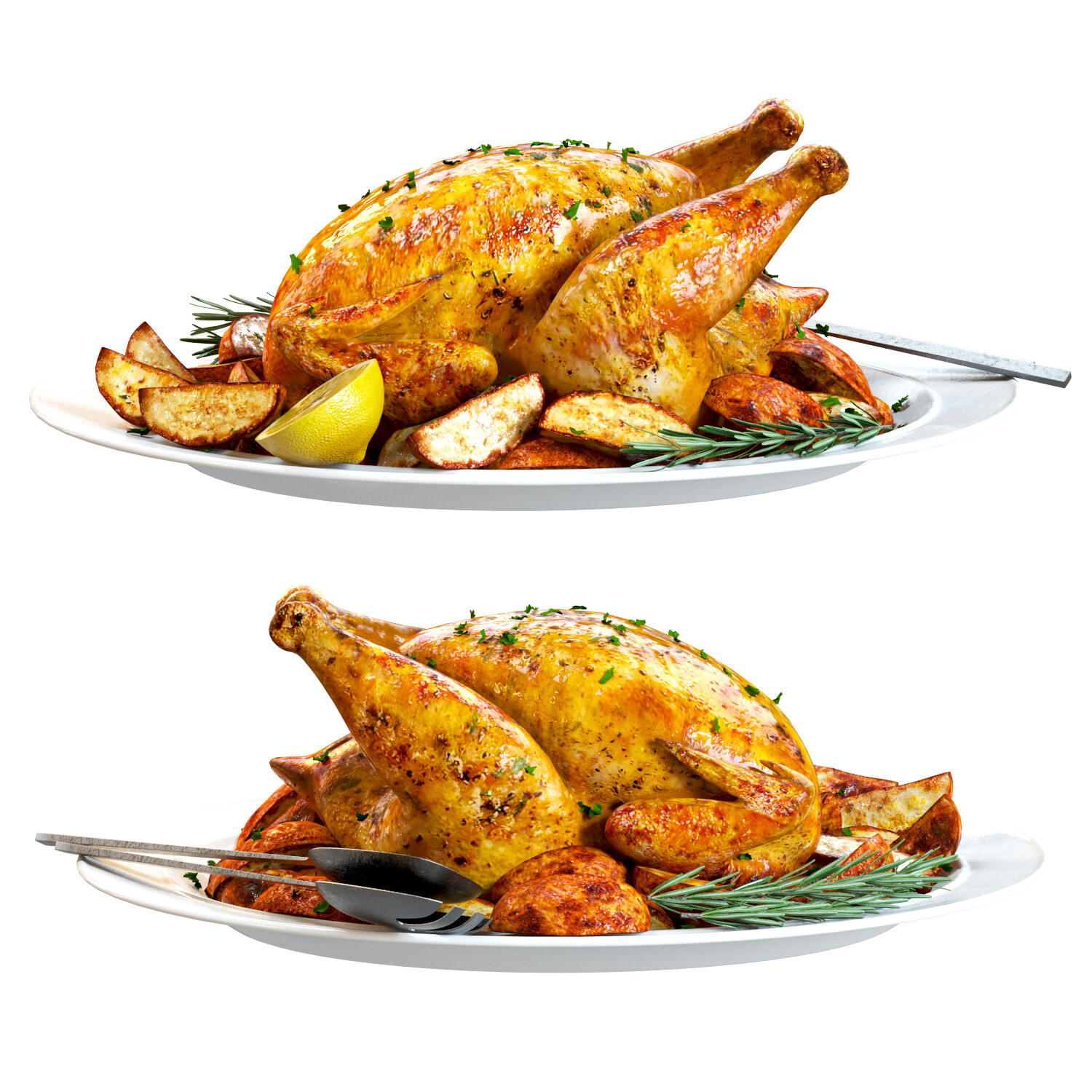 3DETTO - 3D Model / Food Set 01 / Roasted Chicken with Potatoes and ...