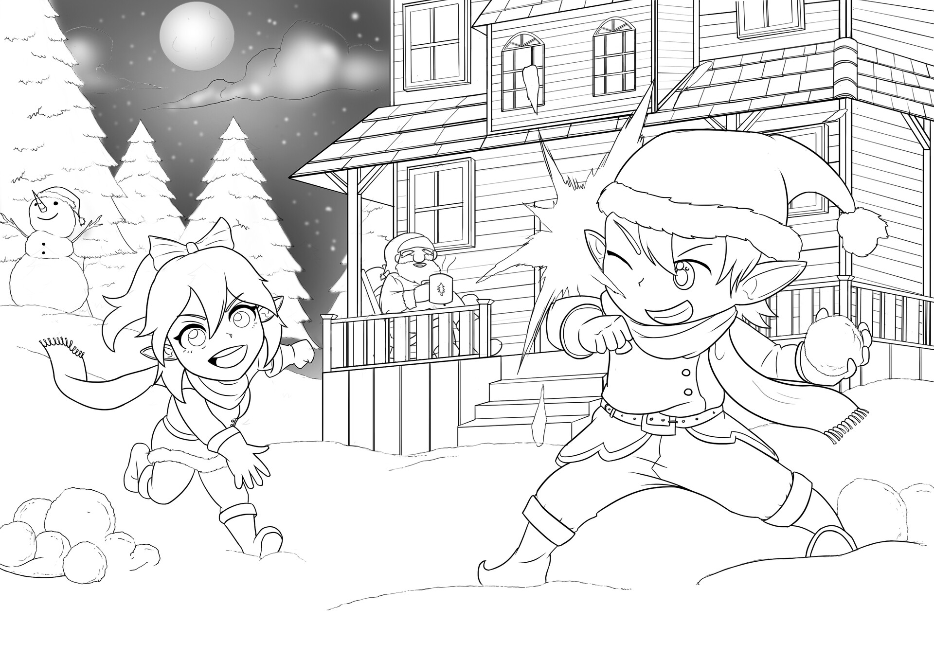 ArtStation - Elf children playing snowball