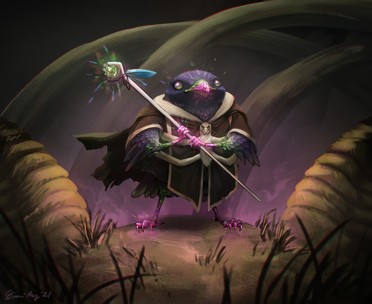 ArtStation - [DnD] Watermelon tourmaline earth genasi kenku necromancer