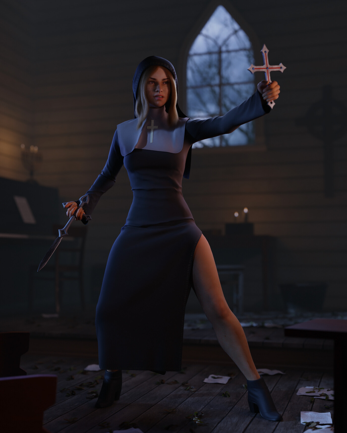 ArtStation - Nun in a fighting pose