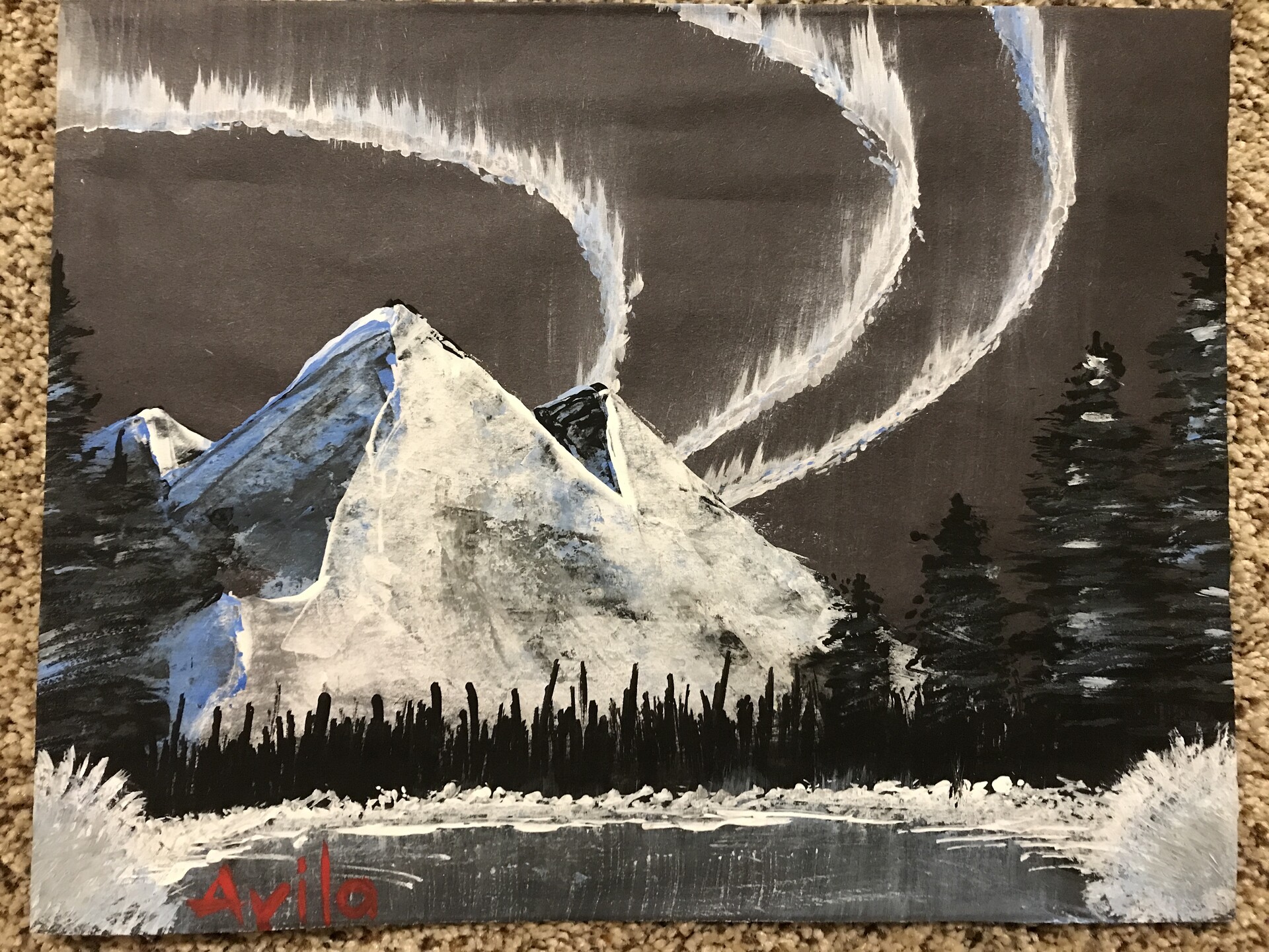 ArtStation - Northern Lights (Bob Ross Recreation)