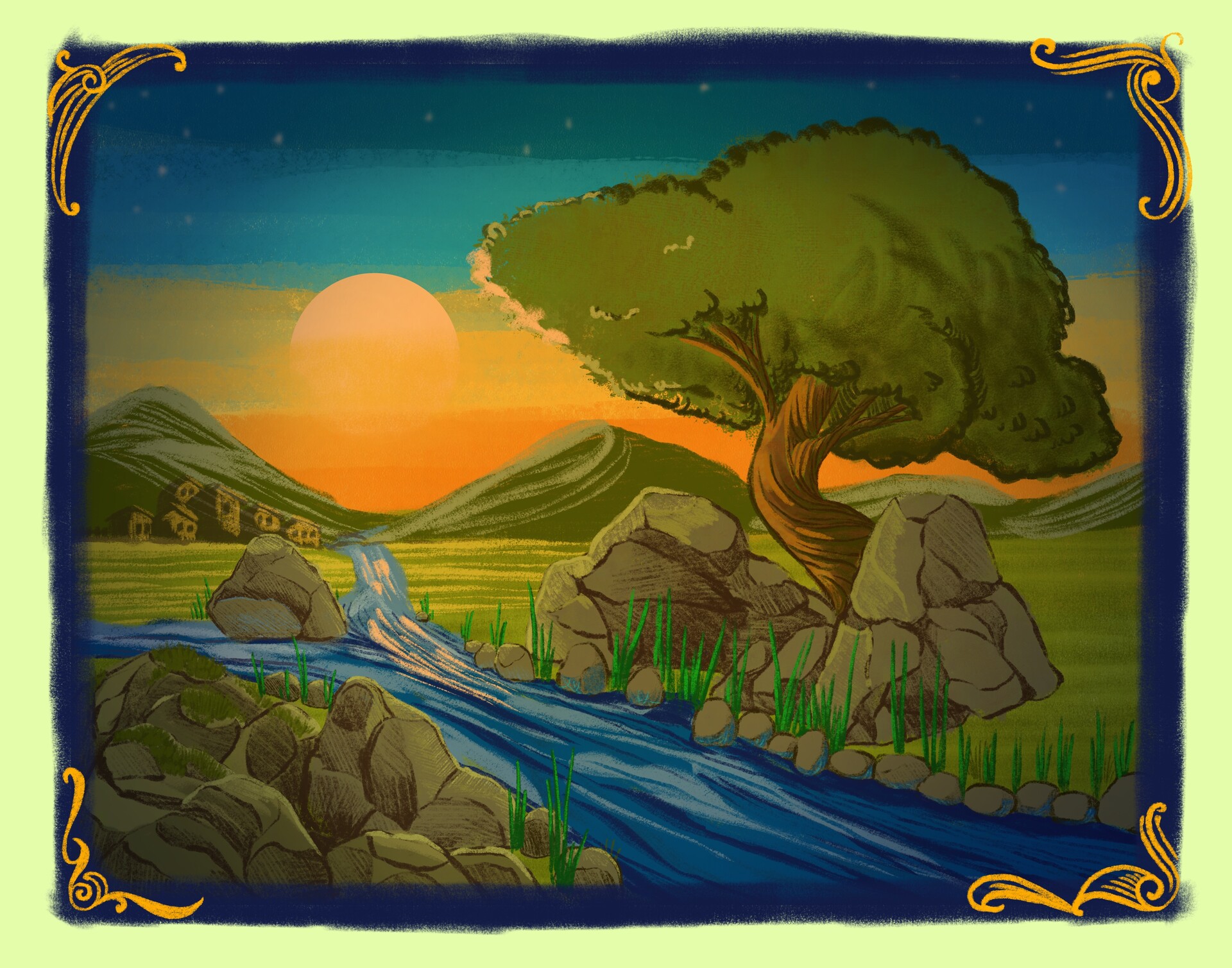 ArtStation - Landscape with tree and river