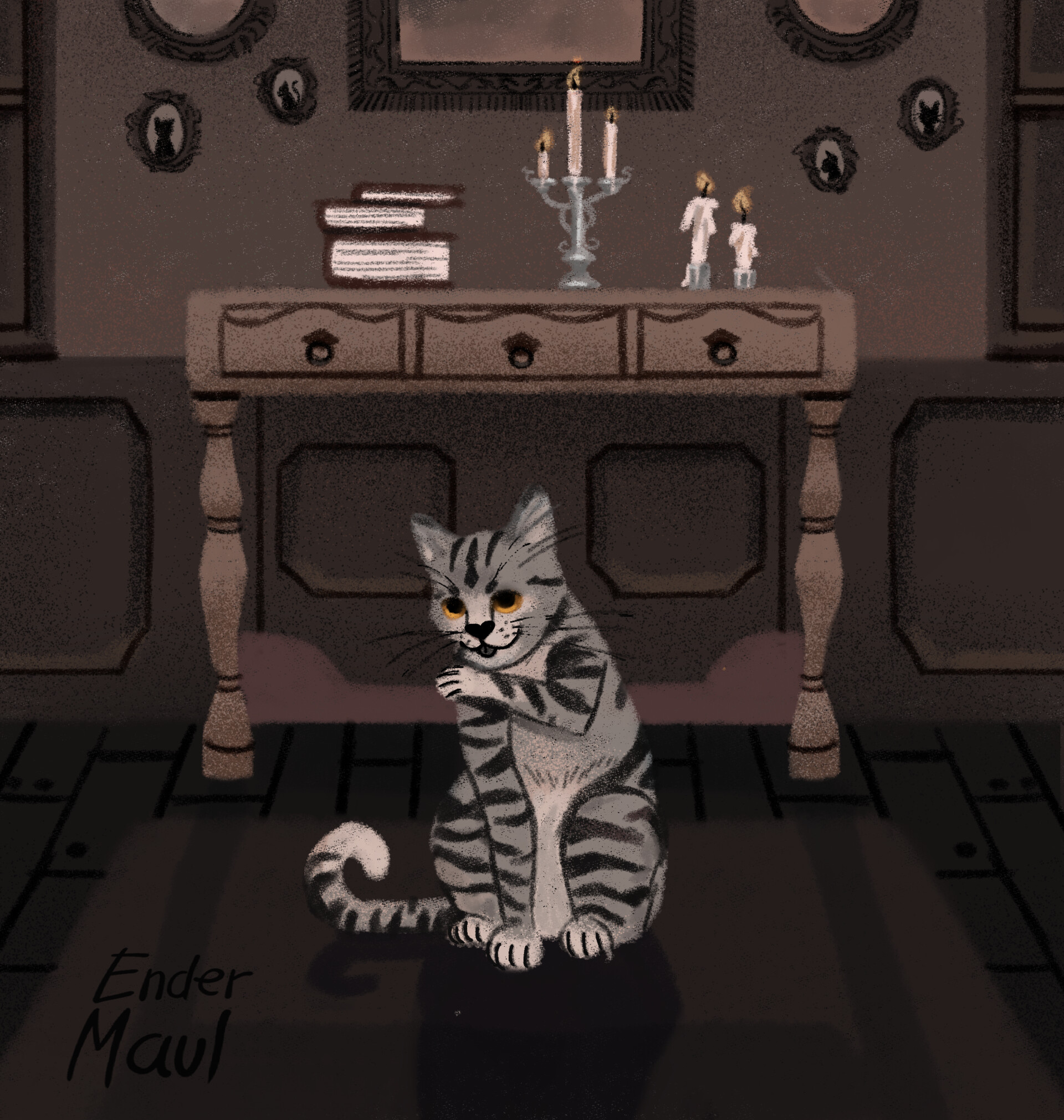 ArtStation - Cat in a creepy room