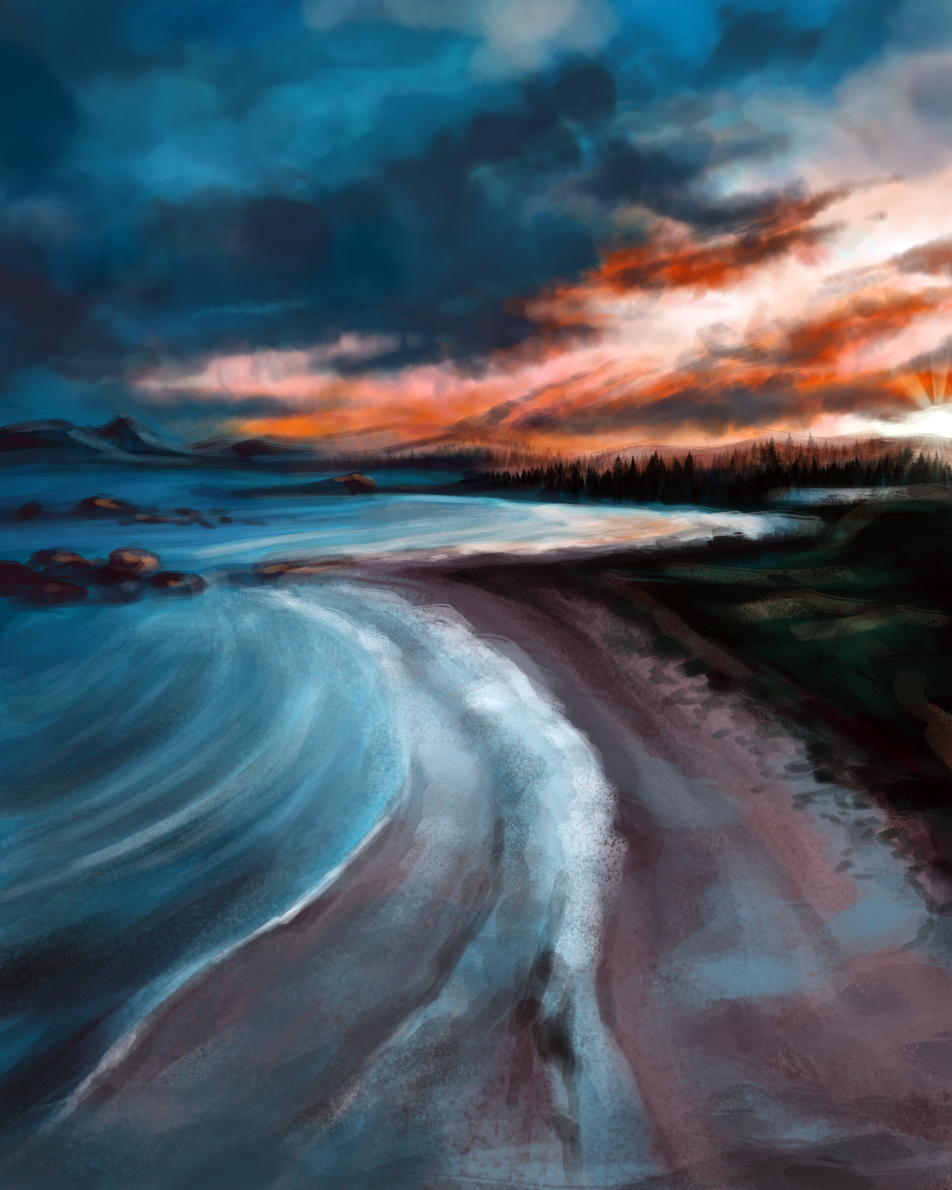 ArtStation - The sea at sunset