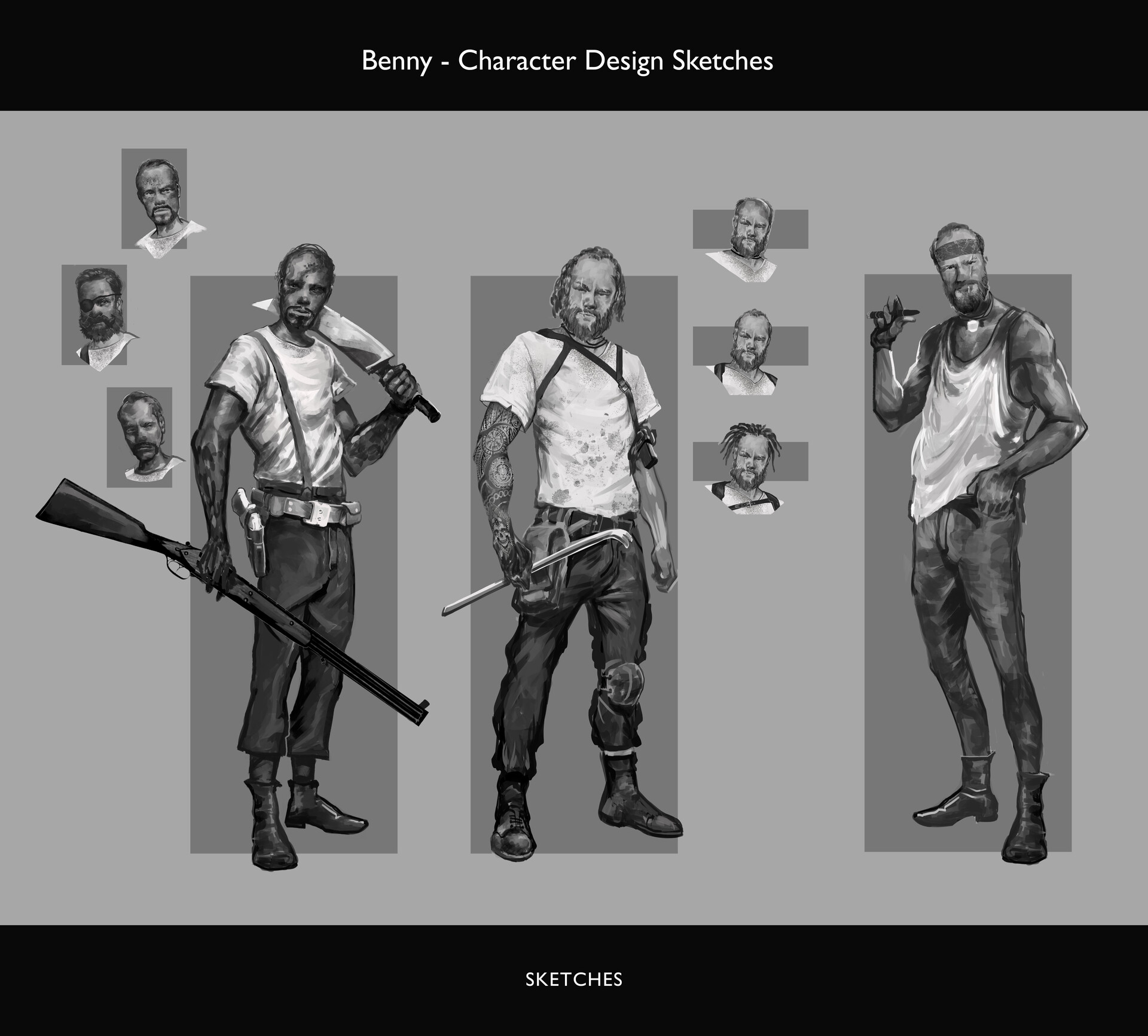ArtStation - Benny - First round of character development sketches