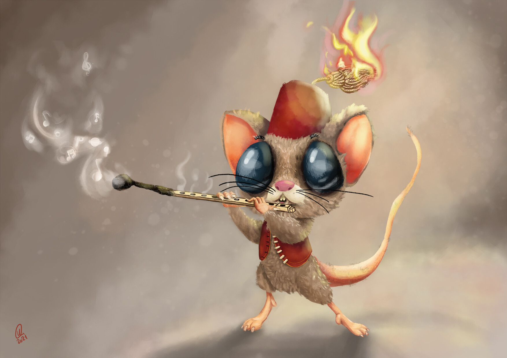 ArtStation - Mouse playing the flute.