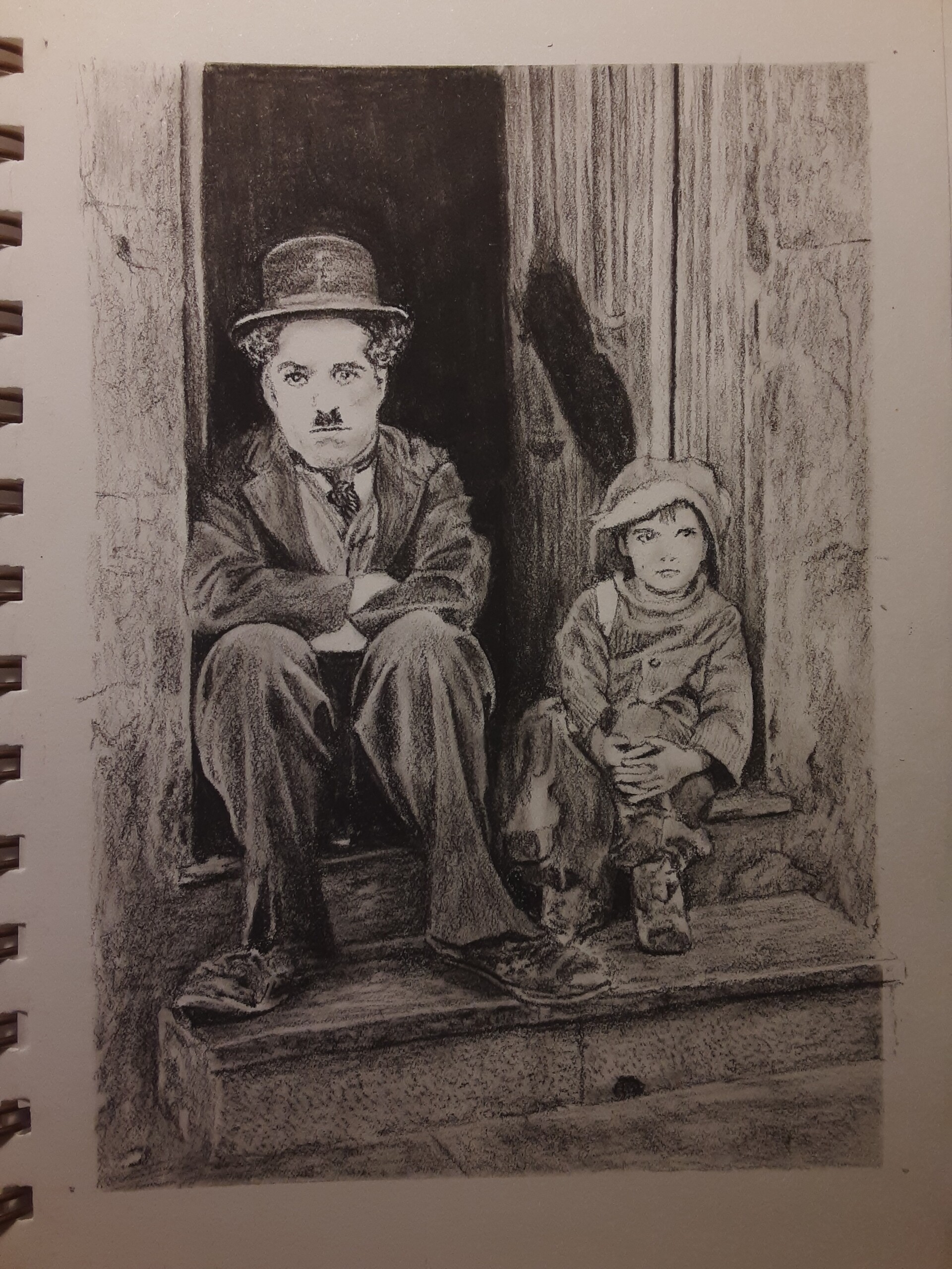 ArtStation - Charcoal of Charlie Chaplin for a scene of "The Kid"