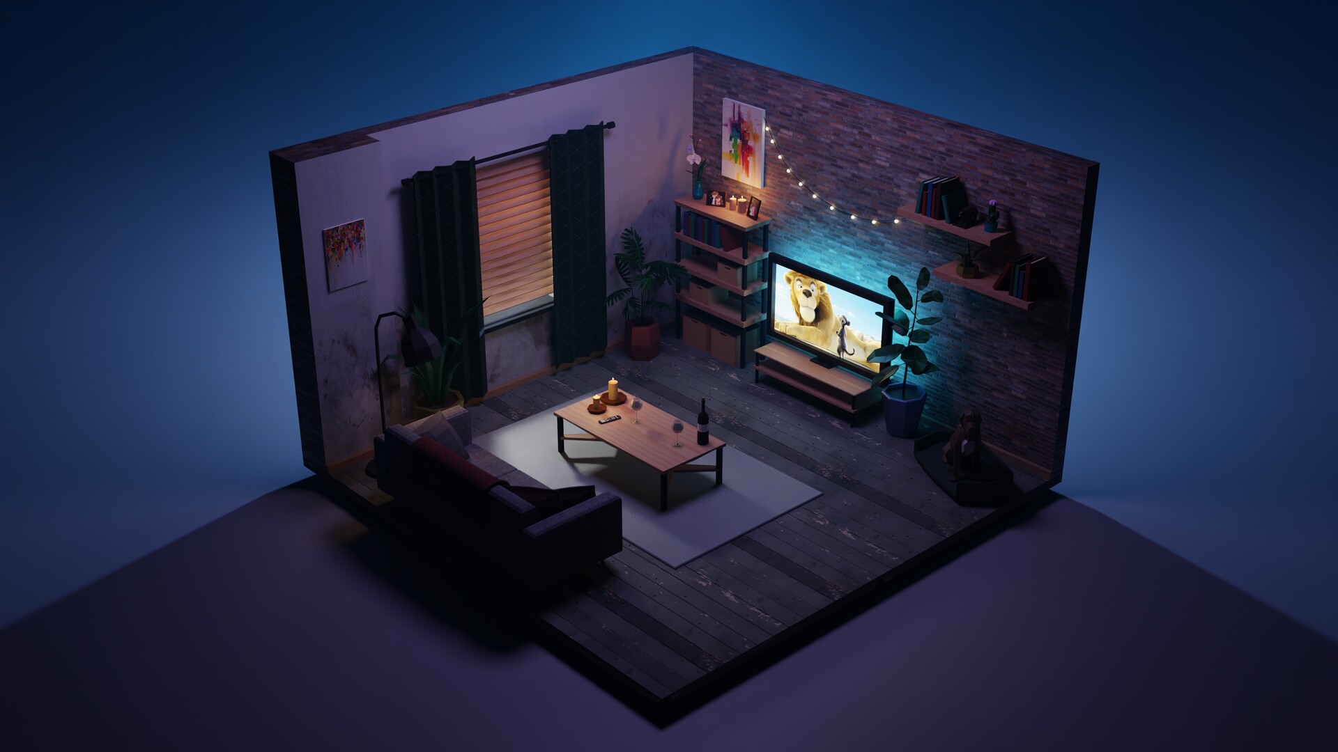 ArtStation - Cozy Low Poly Living Room