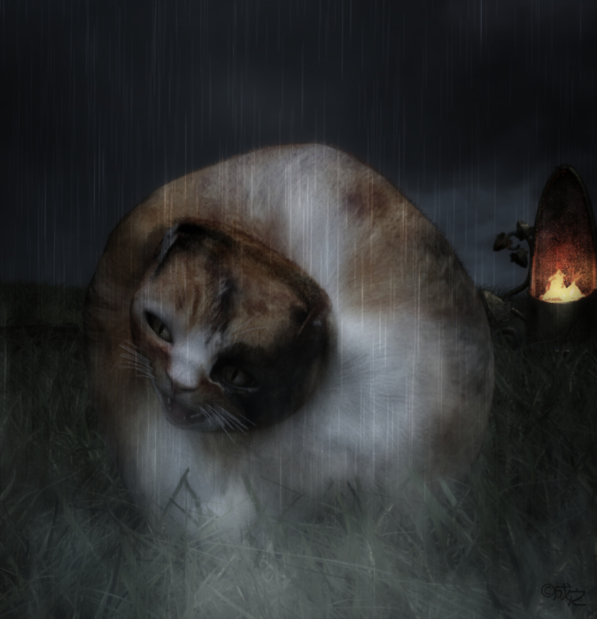 ArtStation - SUNEKOSURI (JAPANESE YOKAI PASSING BETWEEN OUR FEET AT NIGHT)