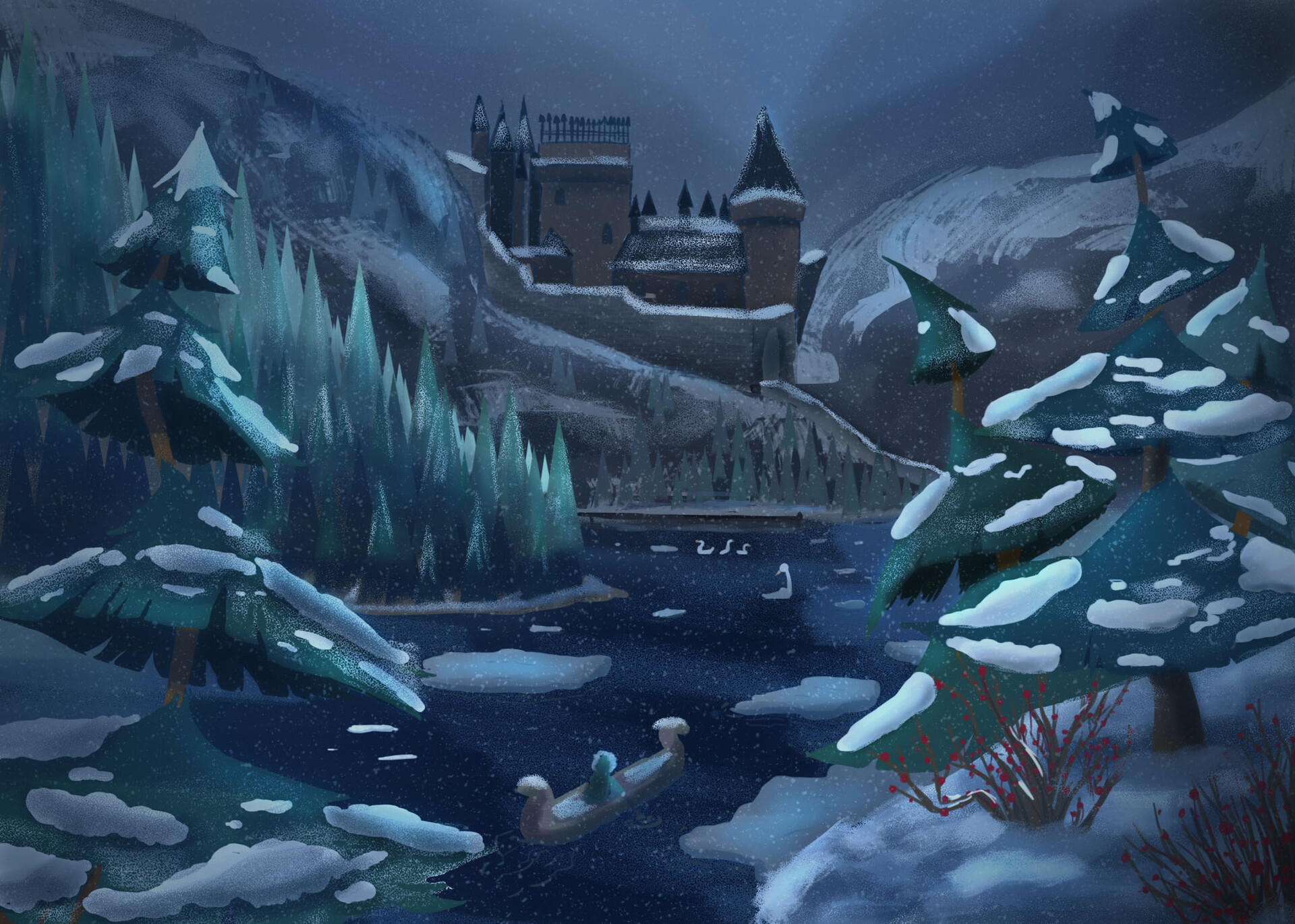 ArtStation - Blue Hour Snow Scene