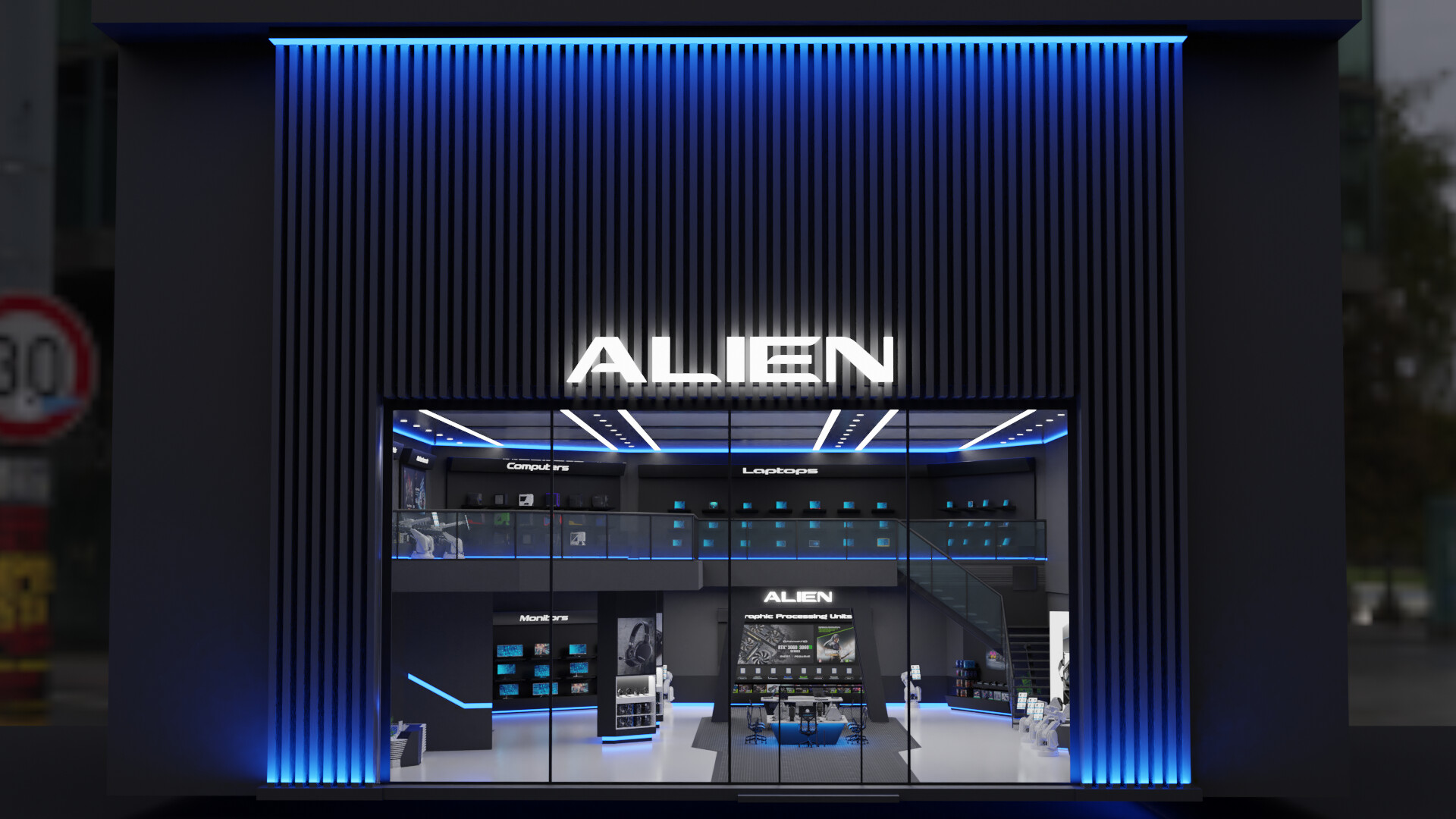 ArtStation - Interior design of a computer store ,,ALIEN"