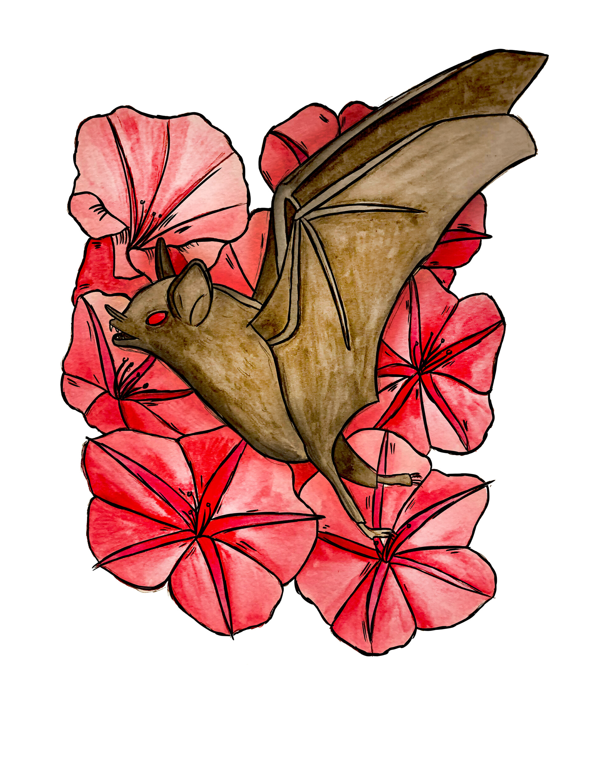 ArtStation - Bat With Red Flowers