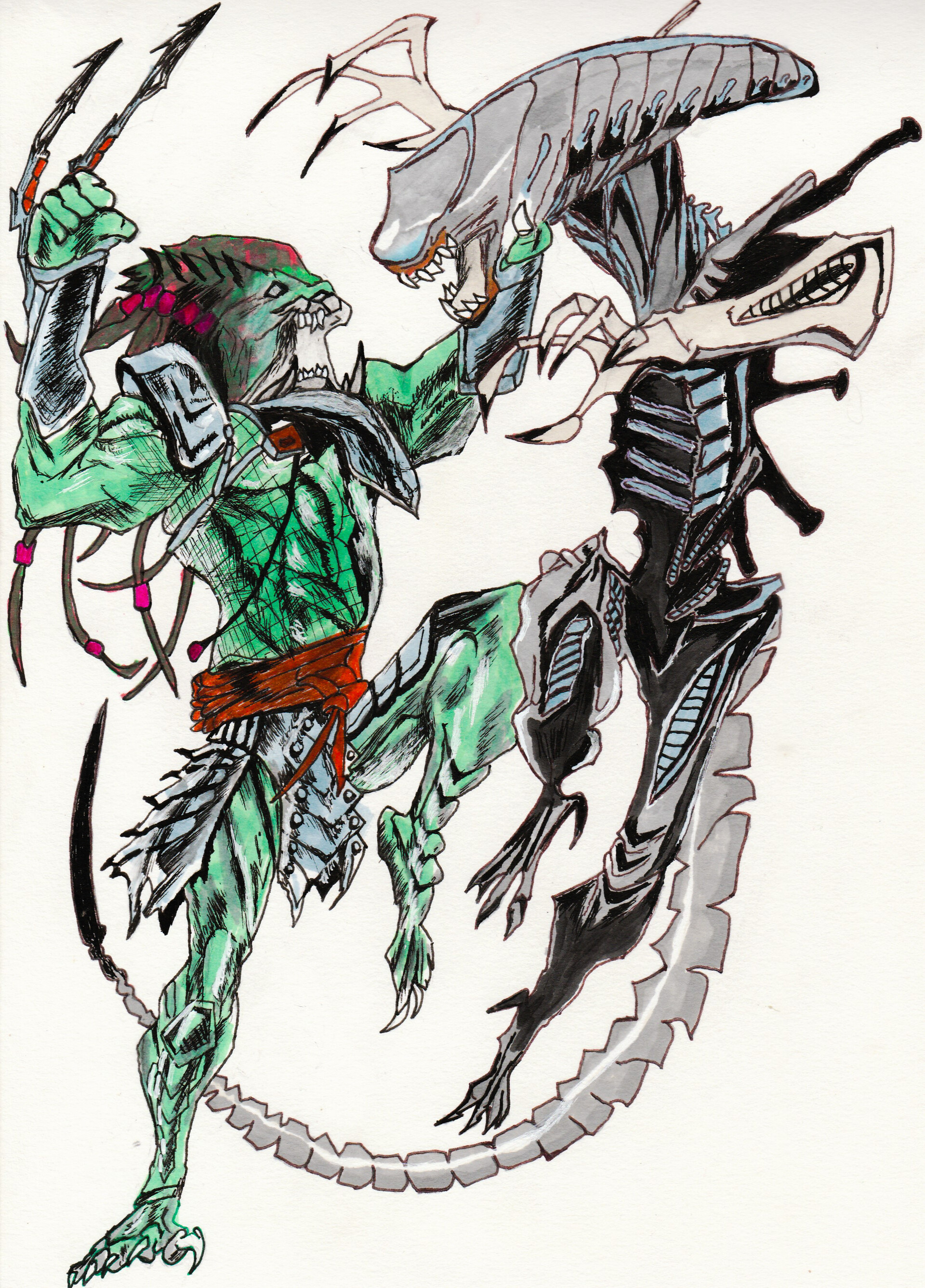 ArtStation - Allen Vs Predator - gel pen and Marker
