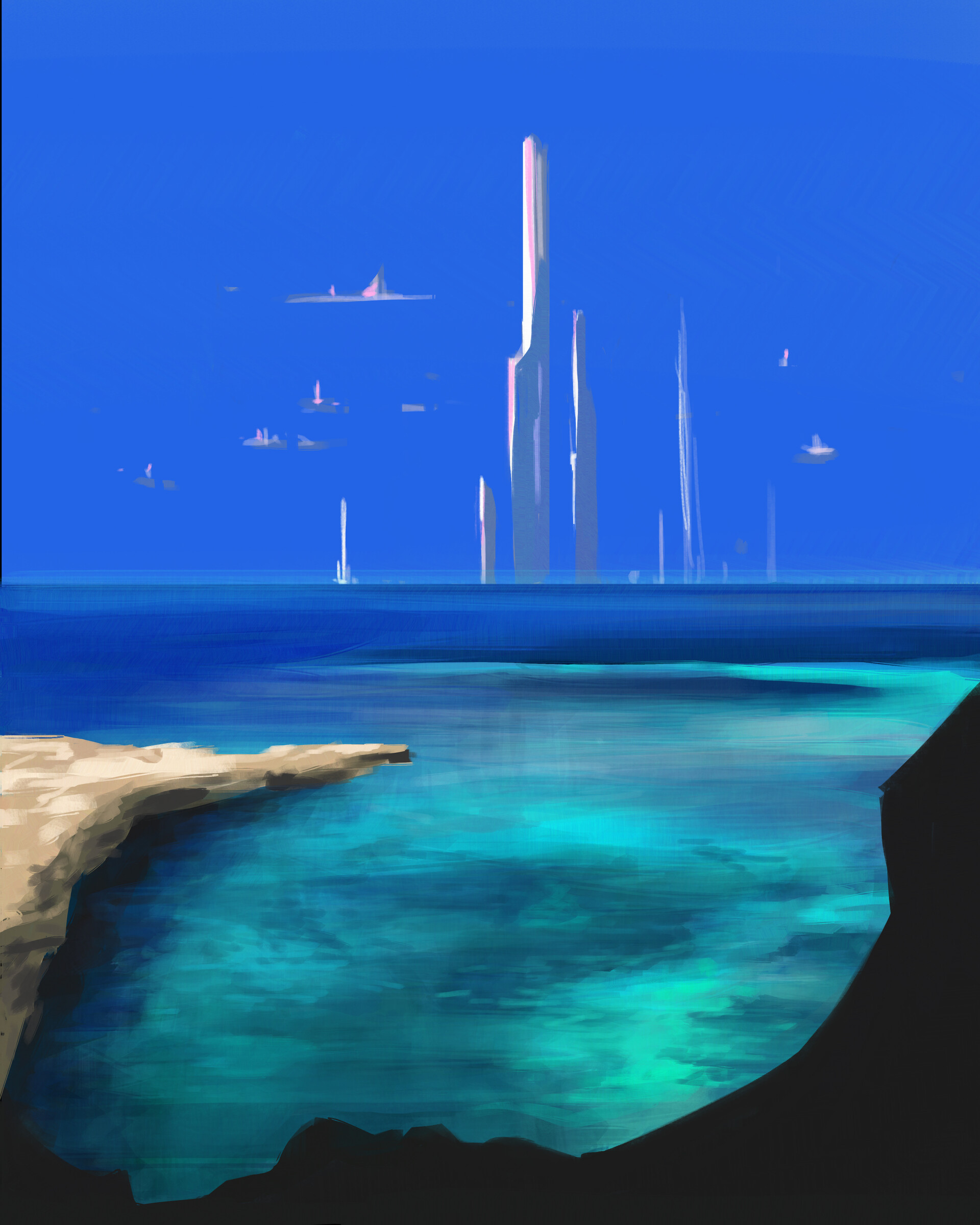 ArtStation - Blue ocean and future city