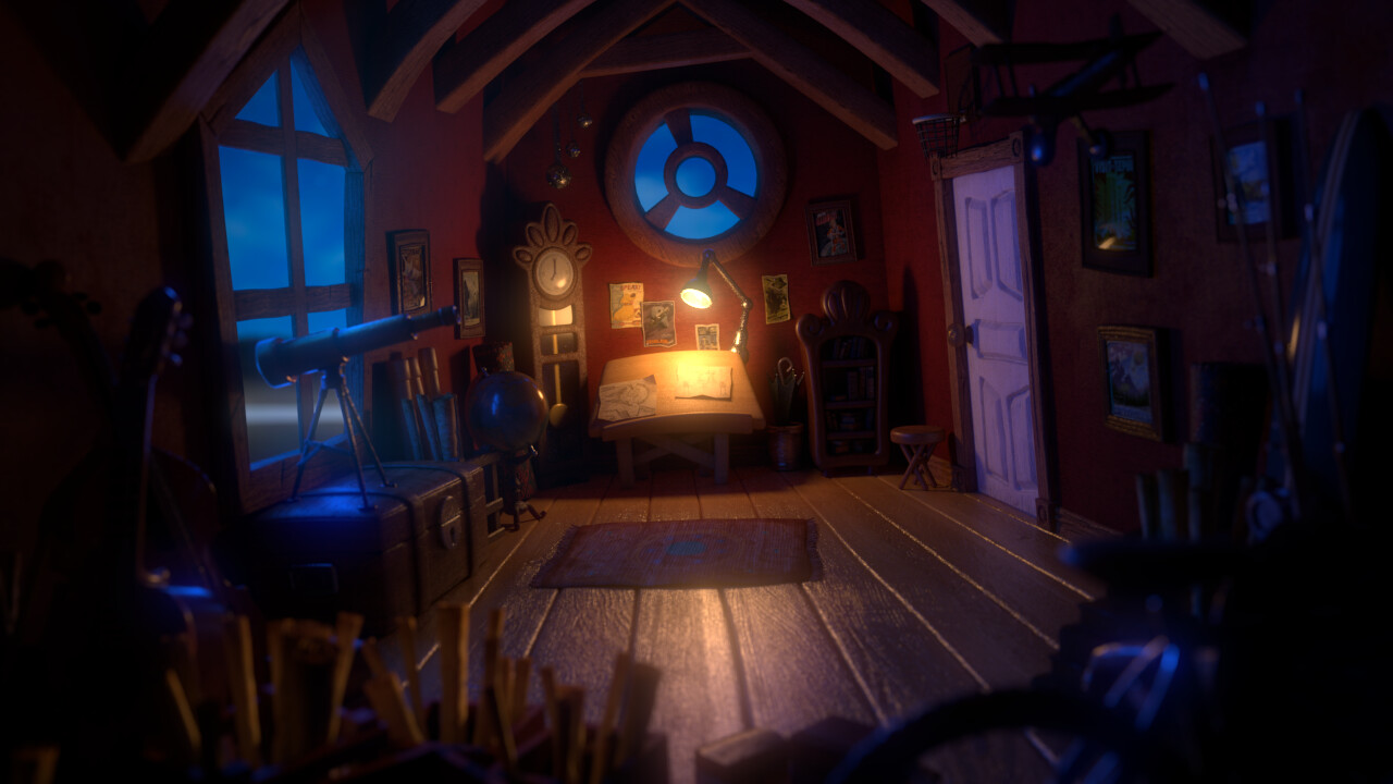 ArtStation - Attic Indoor Lighting-Night Scenario