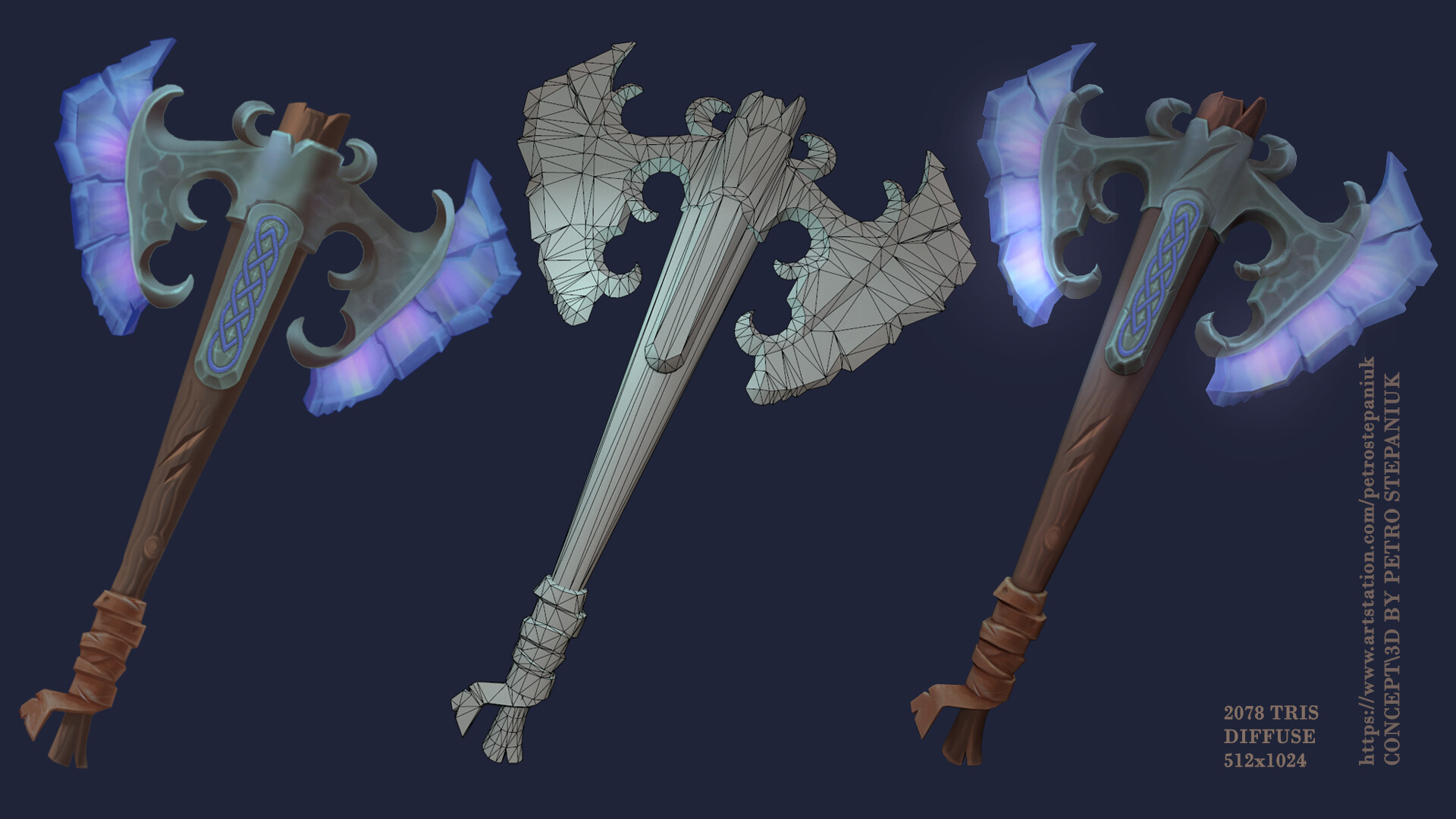 Petro Stepaniuk - HAND PAINTED DOUBLE-SIDED CRYSTAL BATTLEAXE