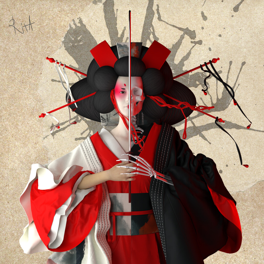 ArtStation - Mysterious geisha. Marvelous Designer