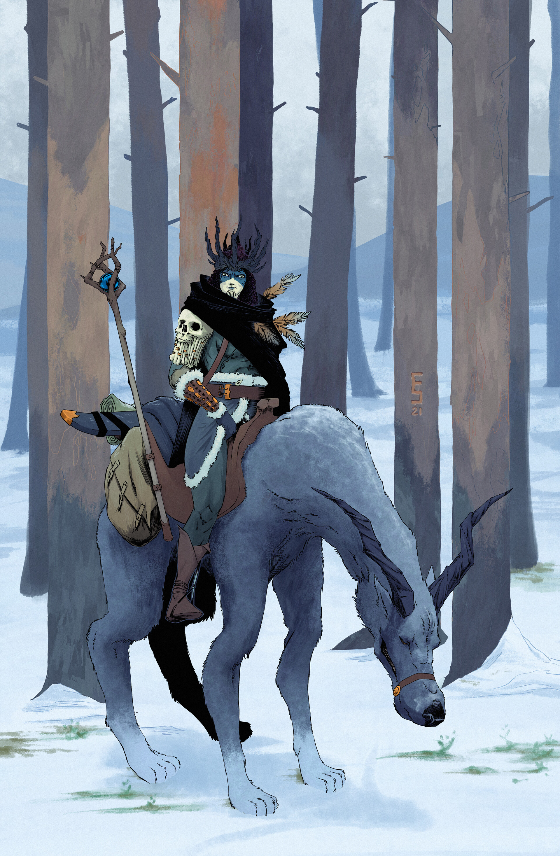 ArtStation - Druid riding a wolf-like creature