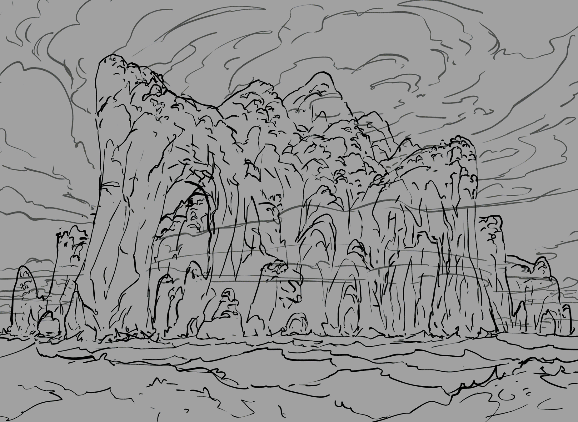 ghibli landscape coloring pages