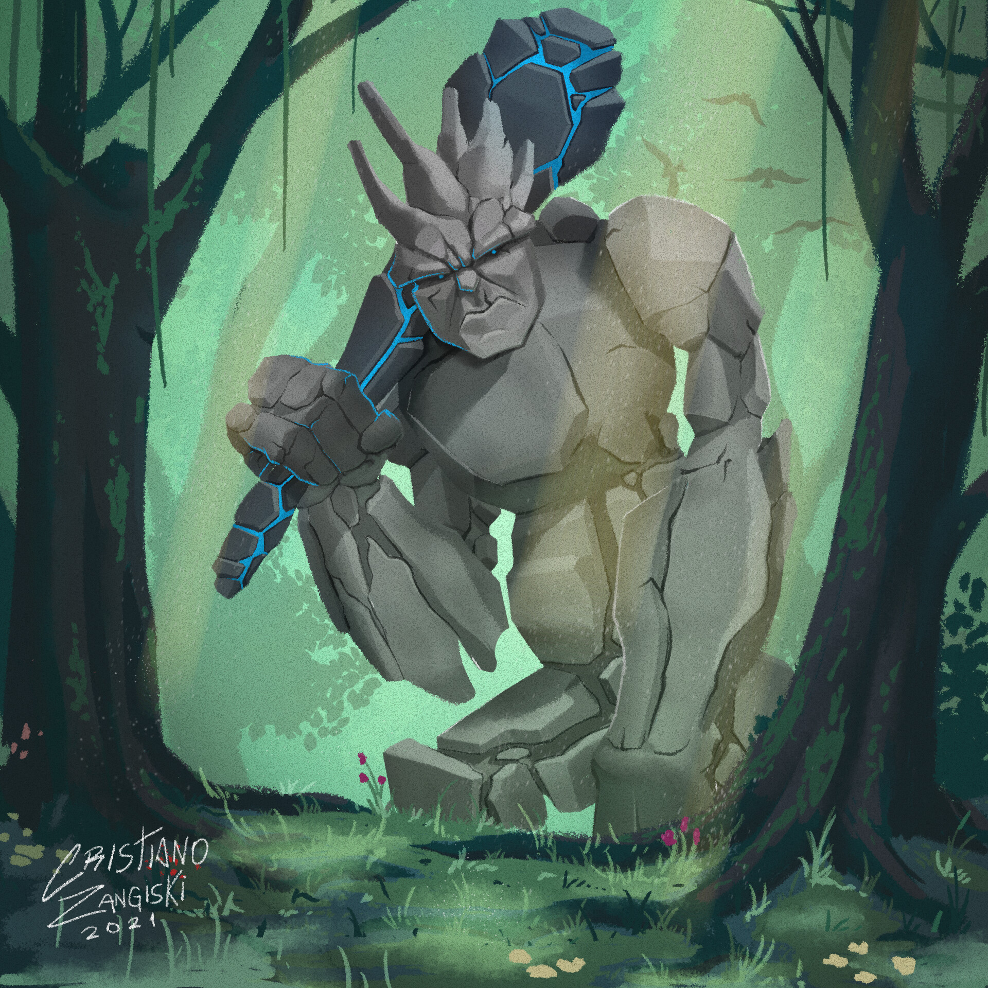 ArtStation - Stone Golem in Forest