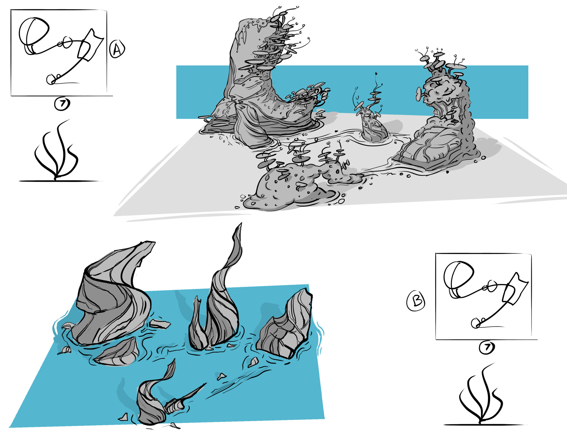 how to draw rocks underwater