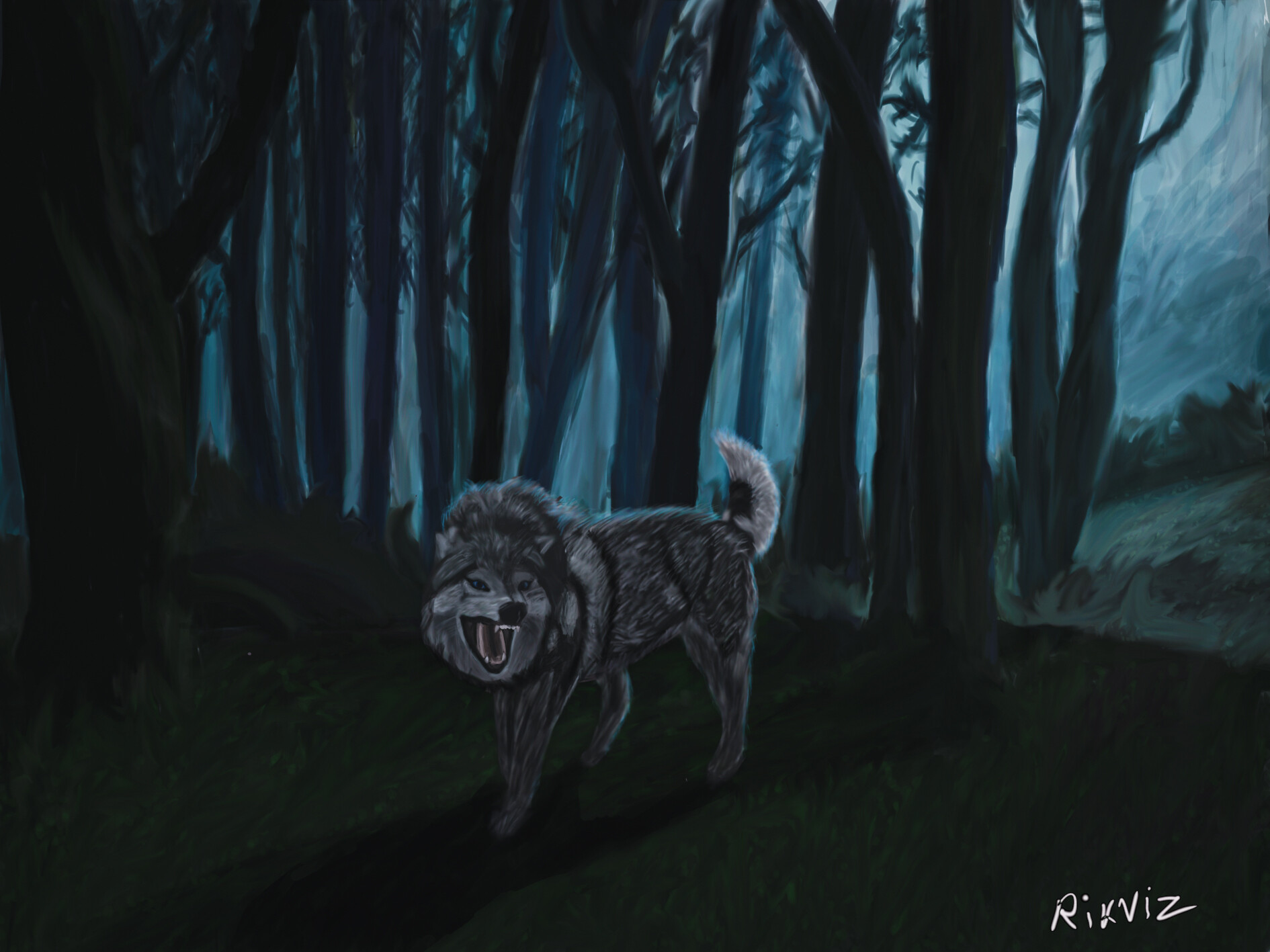 ArtStation - Wolf in the gloomy forest