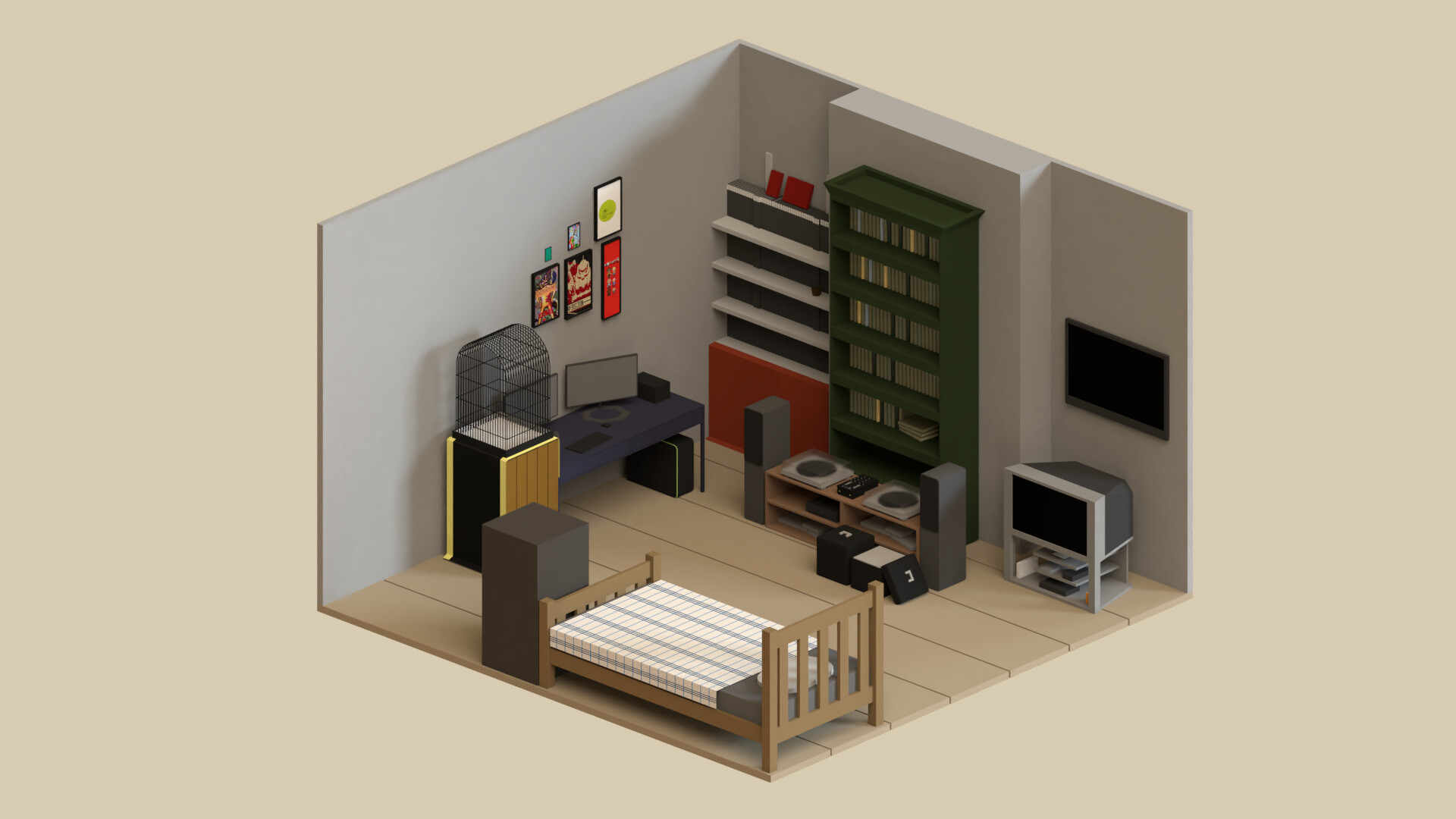 ArtStation - Low-Poly Room Isometric
