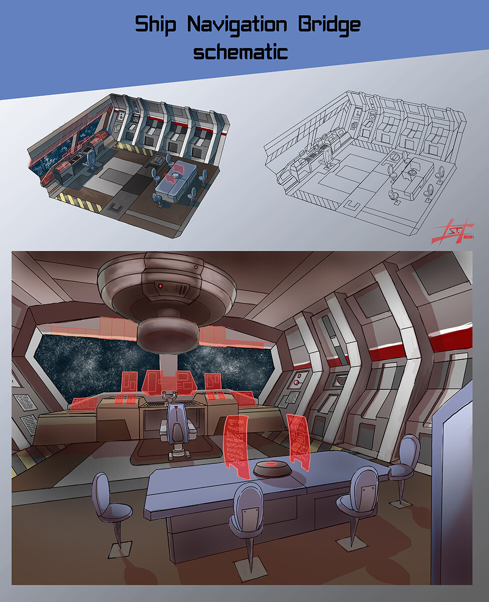 ArtStation - Ship Navigation Bridge Schematic & Interior view