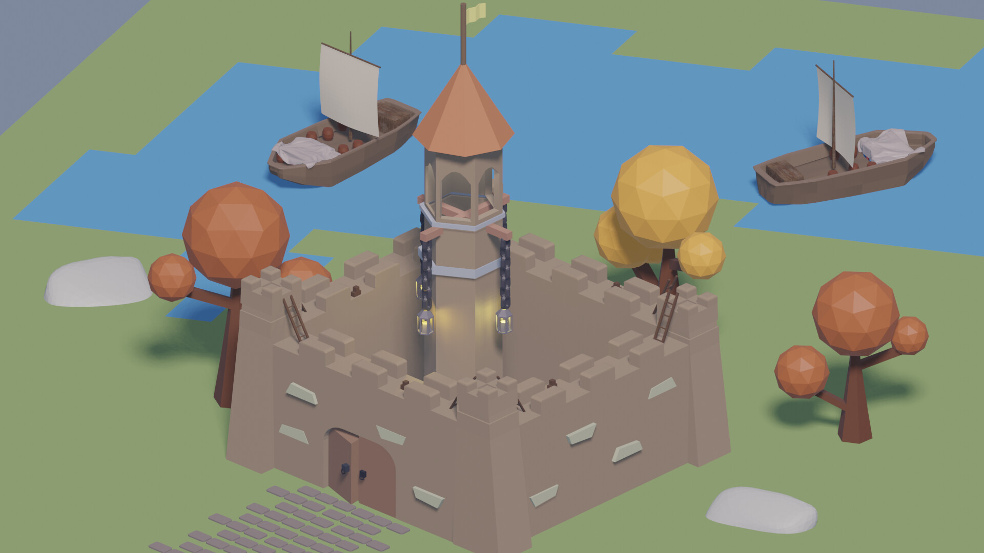 ArtStation - 3D stylized low poly castle design