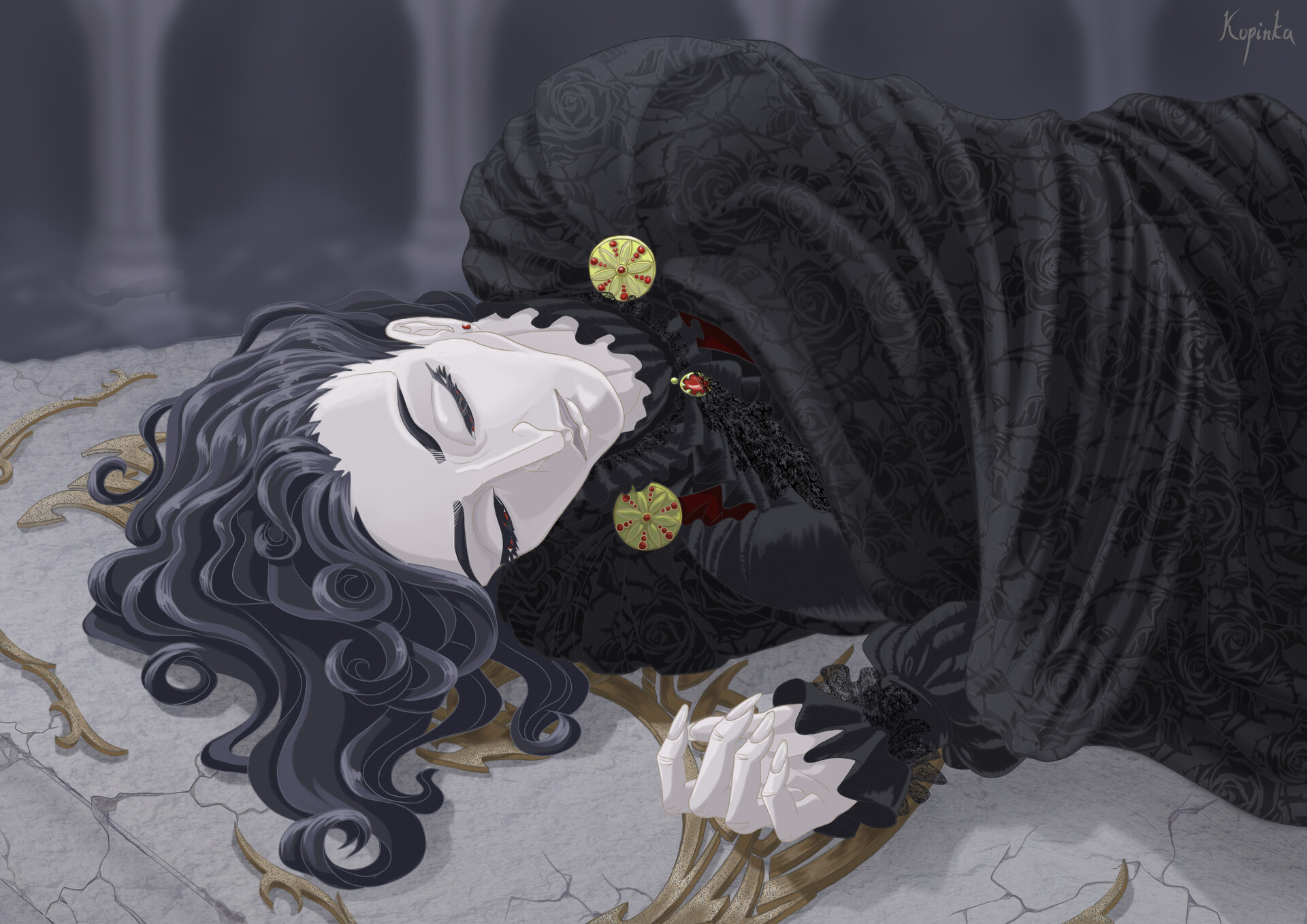 ArtStation - A vampire sleeps on a coffin. Diptych