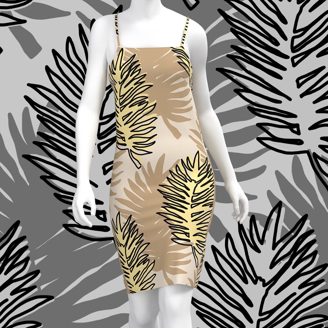 ArtStation - Tropical Leaf Print Dress