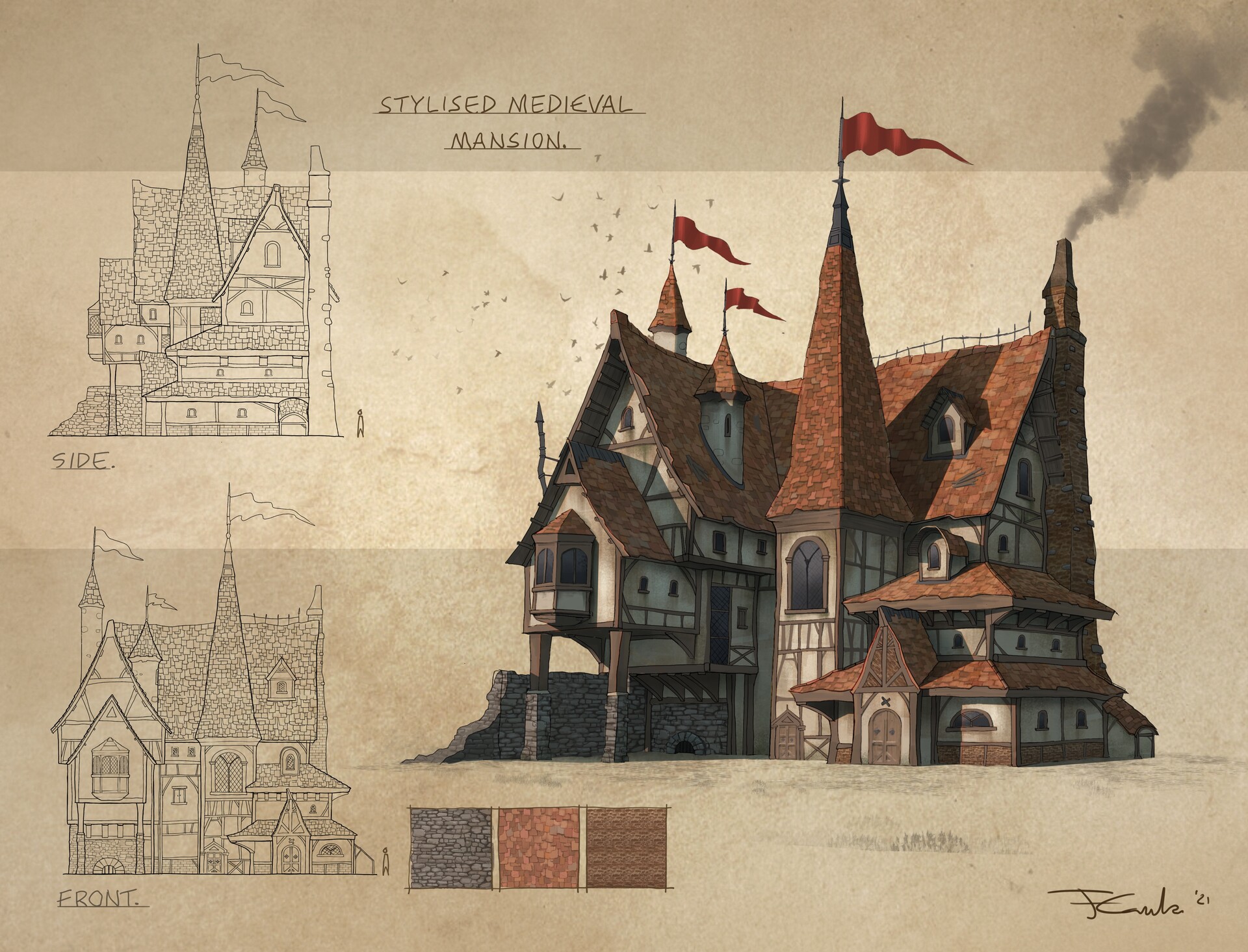 Joseph Edwards - Stylised medieval building designs