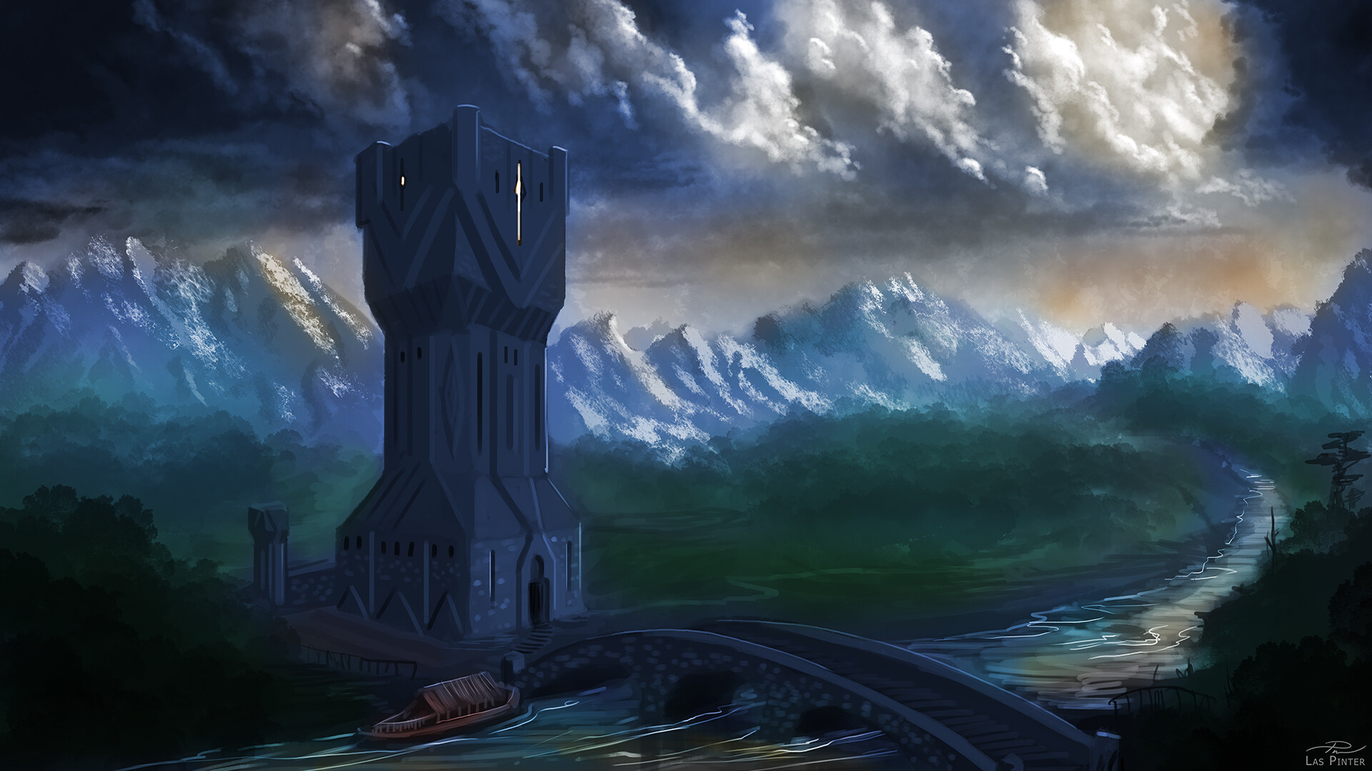 ArtStation - Dwarf Tower on a Mountain River - Commission
