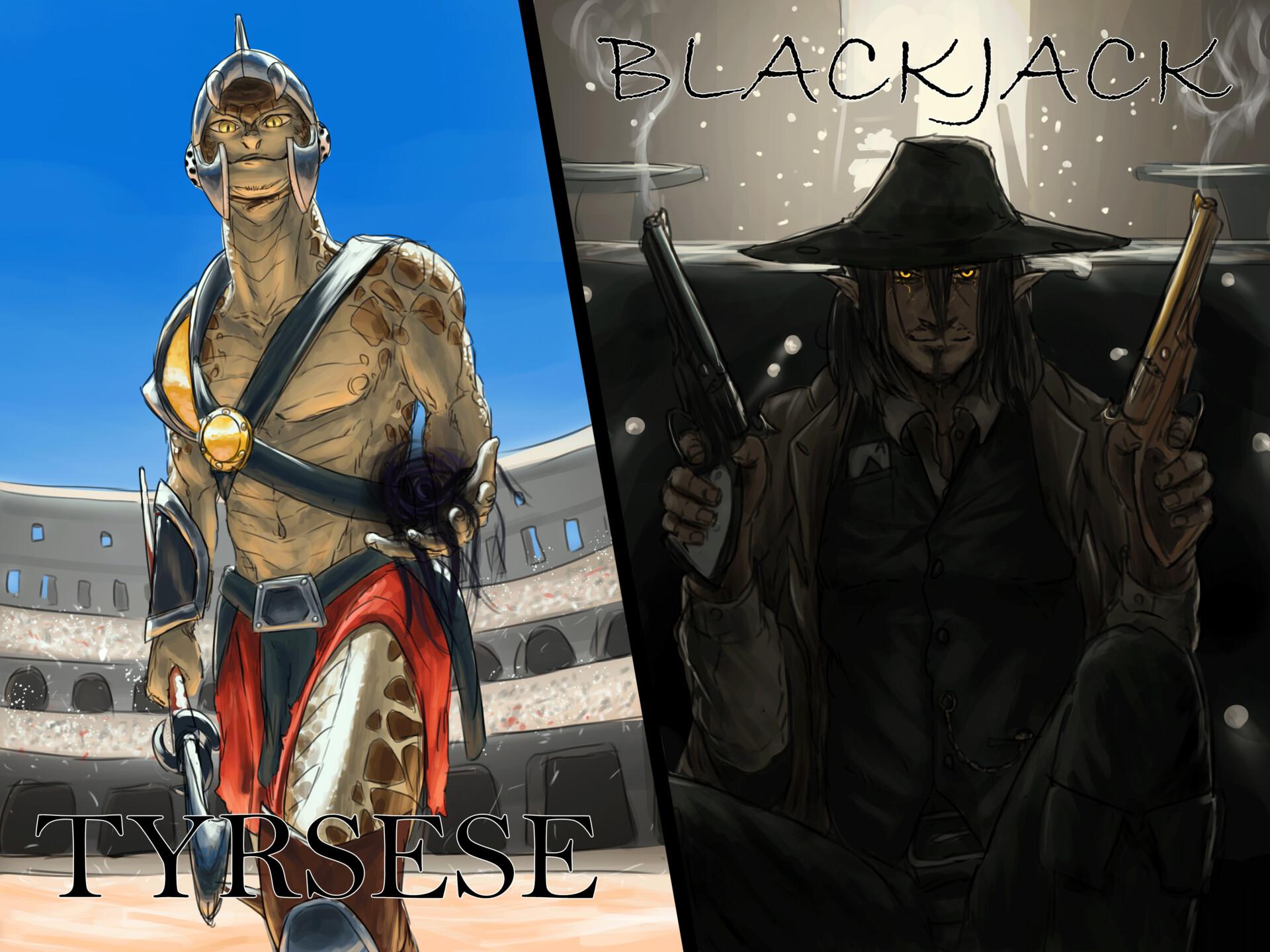 ArtStation - DND Character Commission - Tyrsese and Blackjack