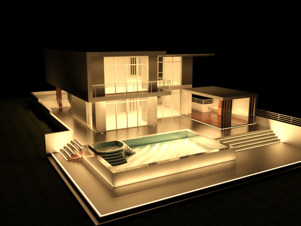 ArtStation - Pool House - Night Render