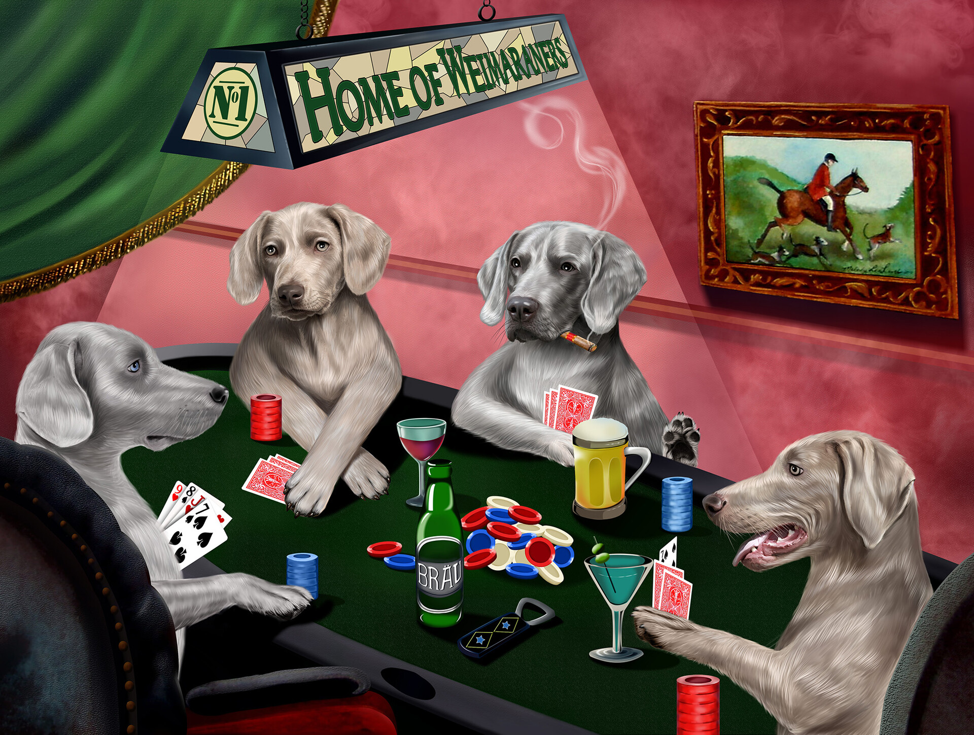 ArtStation - Dog portrait digital painting playing poker card game