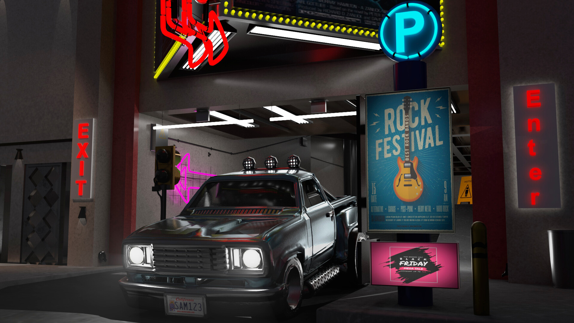 ArtStation - Cinema Parking Exit Ilumination and Textures