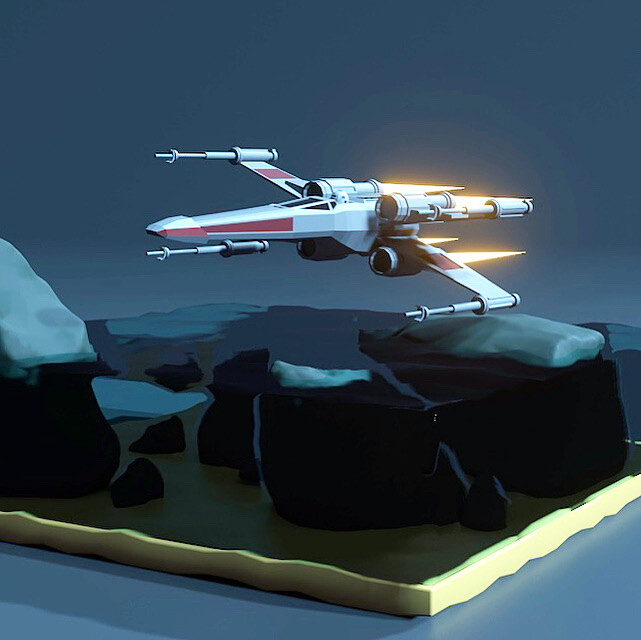 ArtStation - xwing night flight over the water