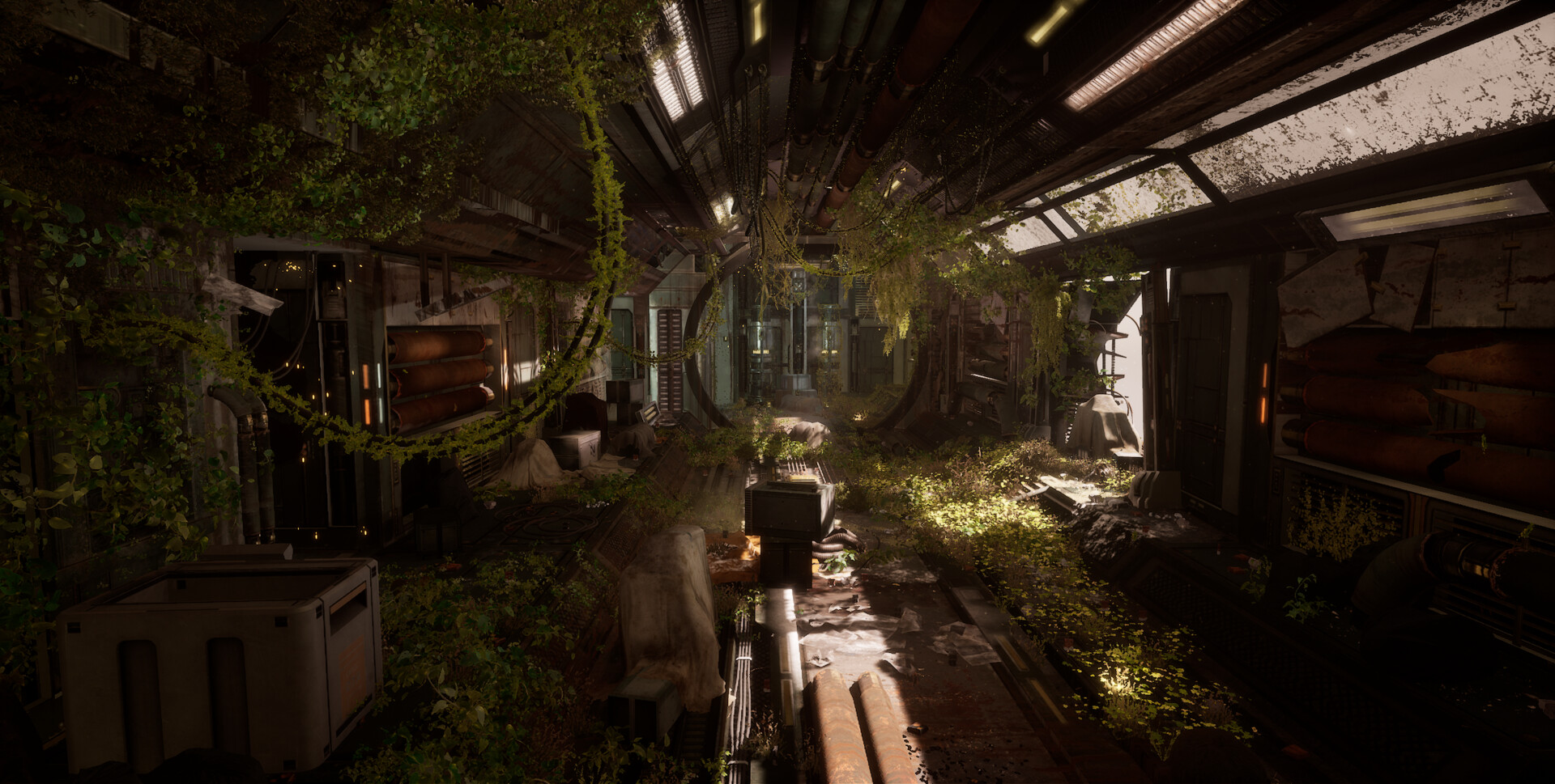 Ashok Kumar Narapusetty - Abandoned Spaceship corridor with backup power