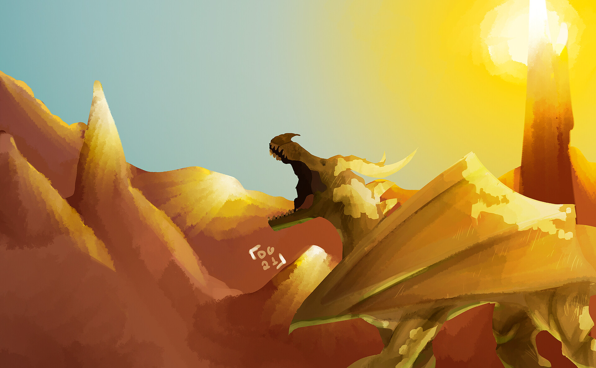 ArtStation - Dragon in the mountain range