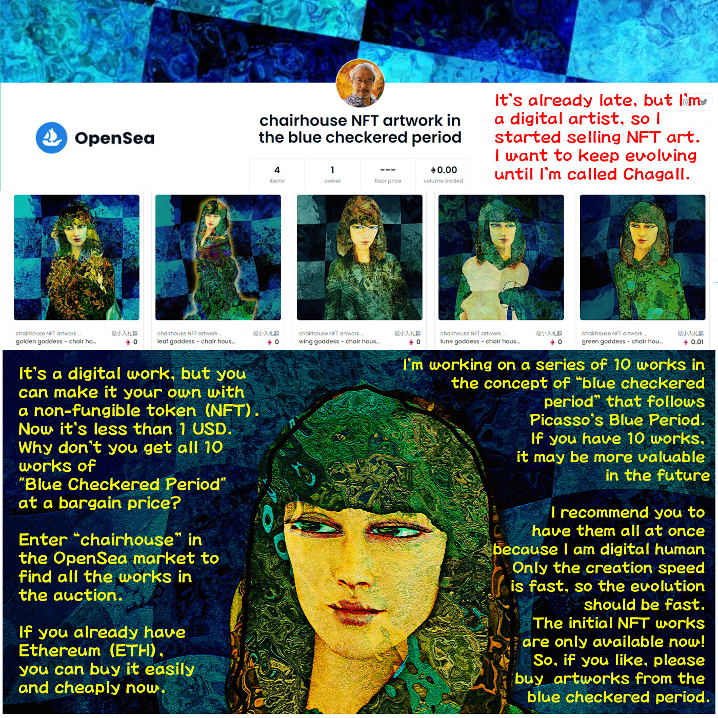 ArtStation - chairhouse NFT artwork in blue checkered period concept