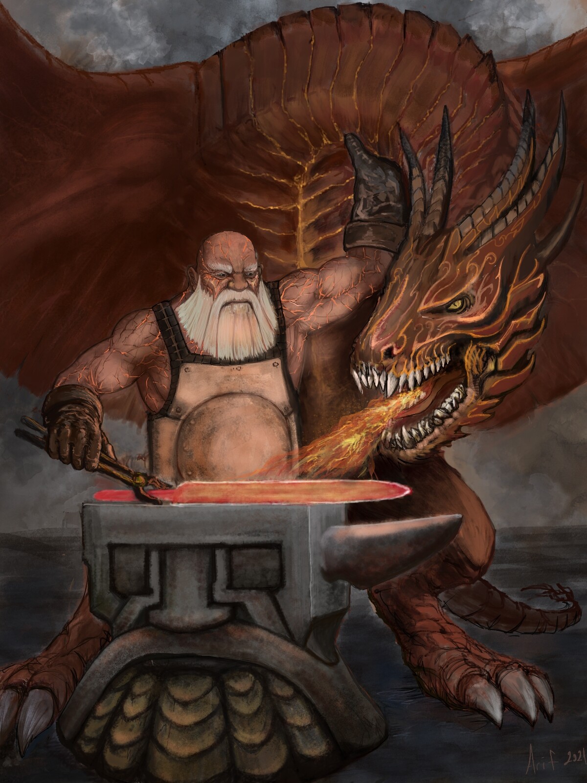 ArtStation - Dwarf blacksmith Dragon Forge